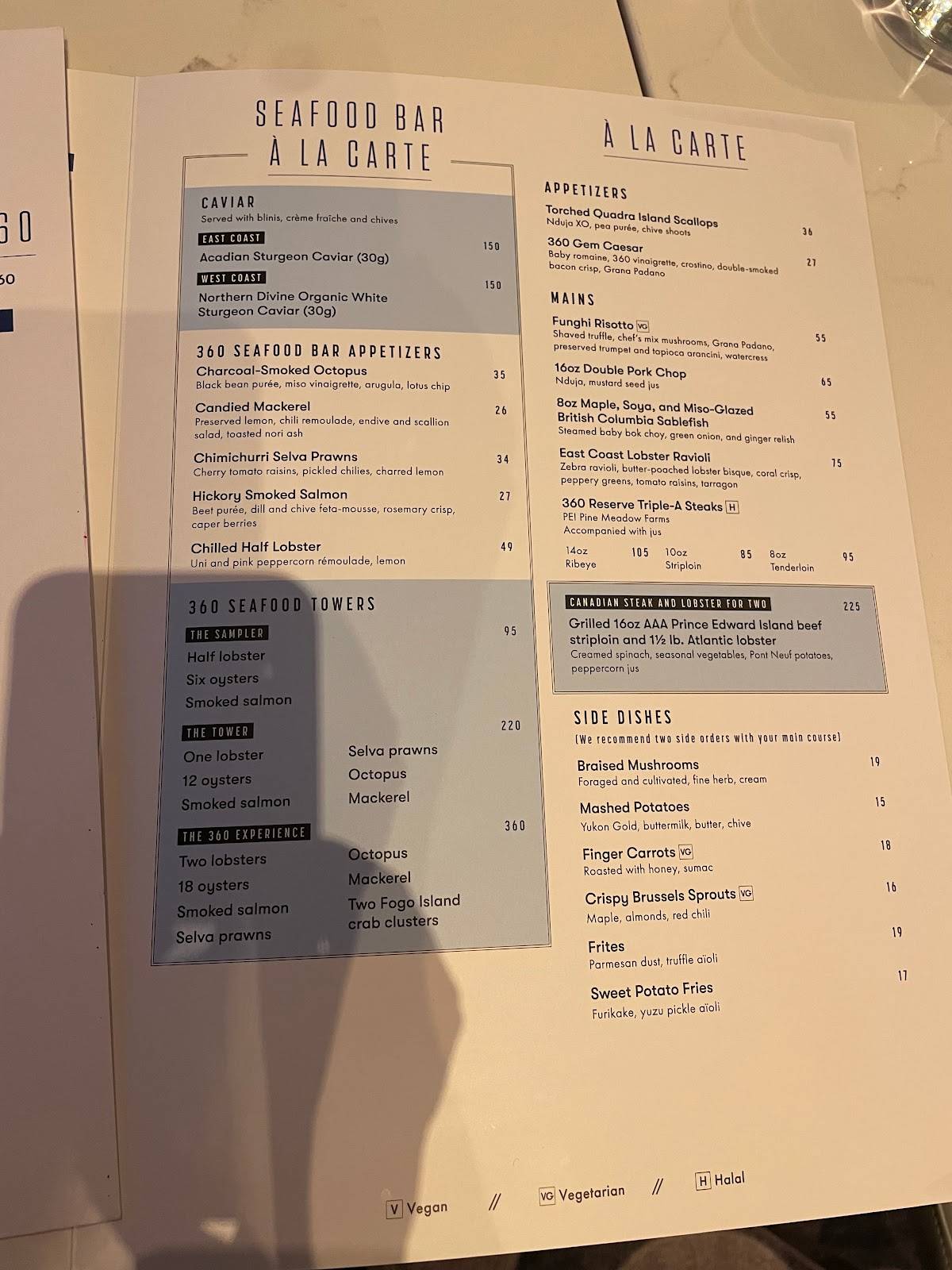 Menu at 360 The Restaurant at the CN Tower, Toronto