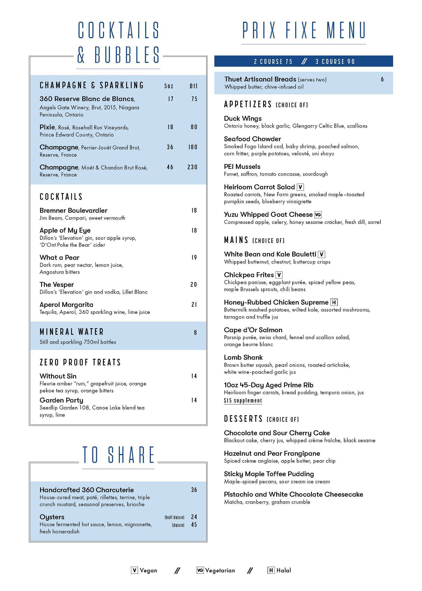 Menu at 360 The Restaurant at the CN Tower, Toronto