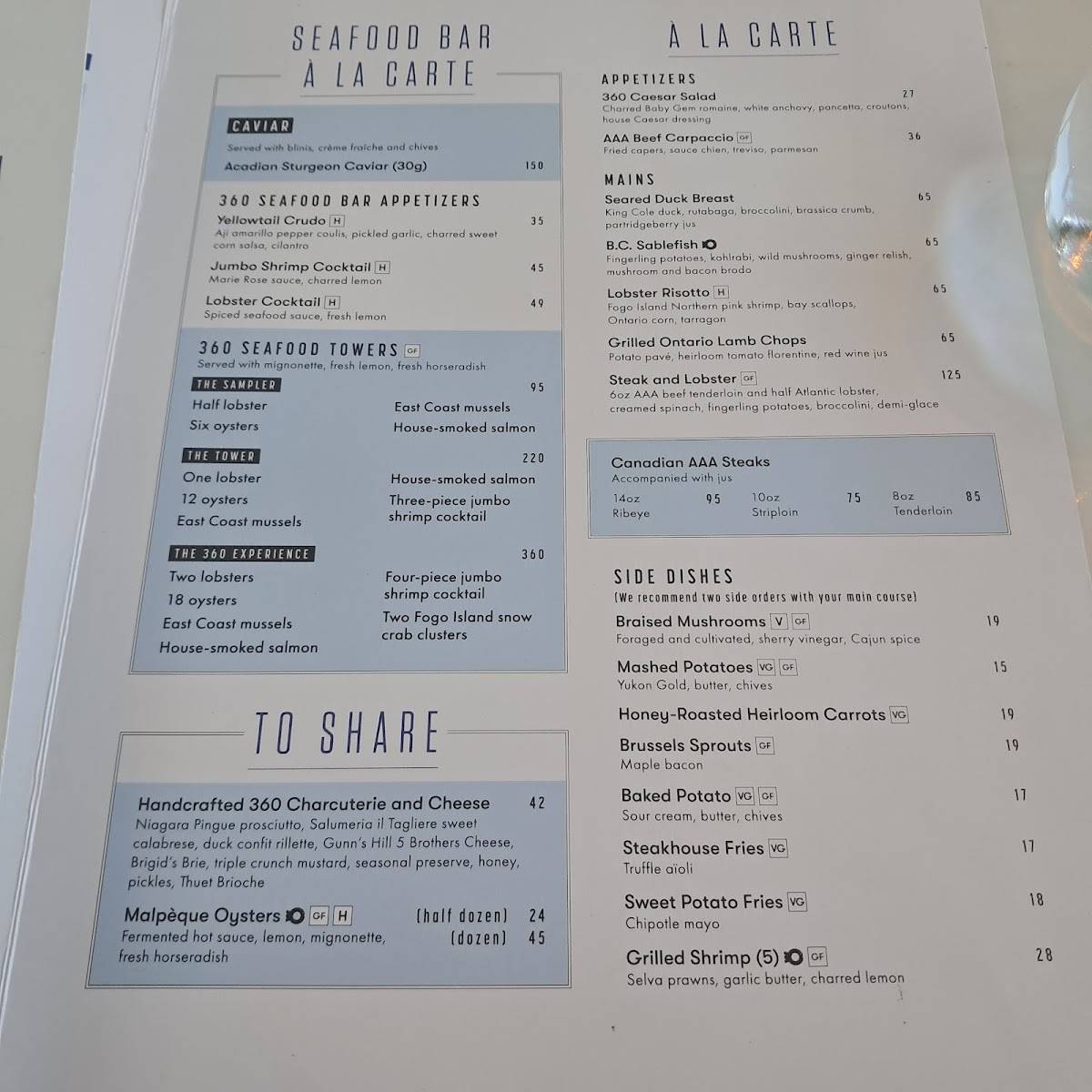 Menu at 360 The Restaurant at the CN Tower, Toronto