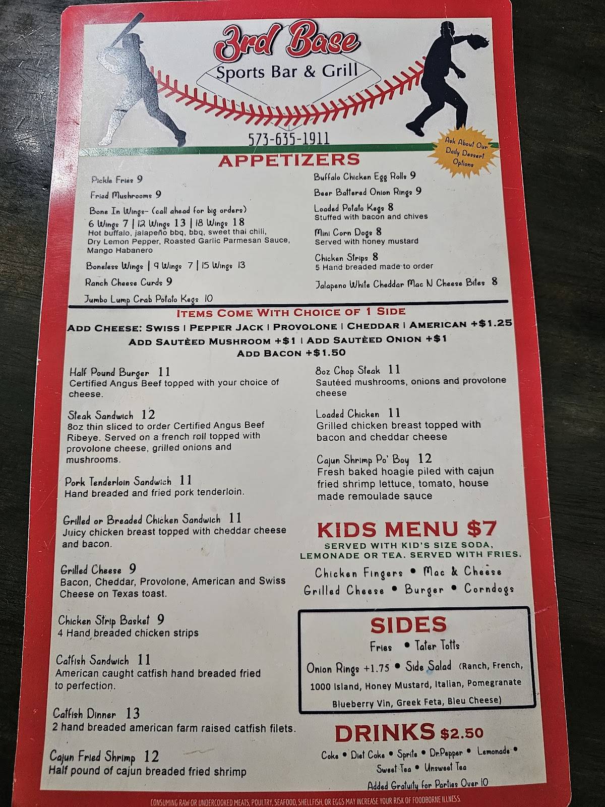 Menu at 3rd Base Sports Bar & Grill, Jefferson City