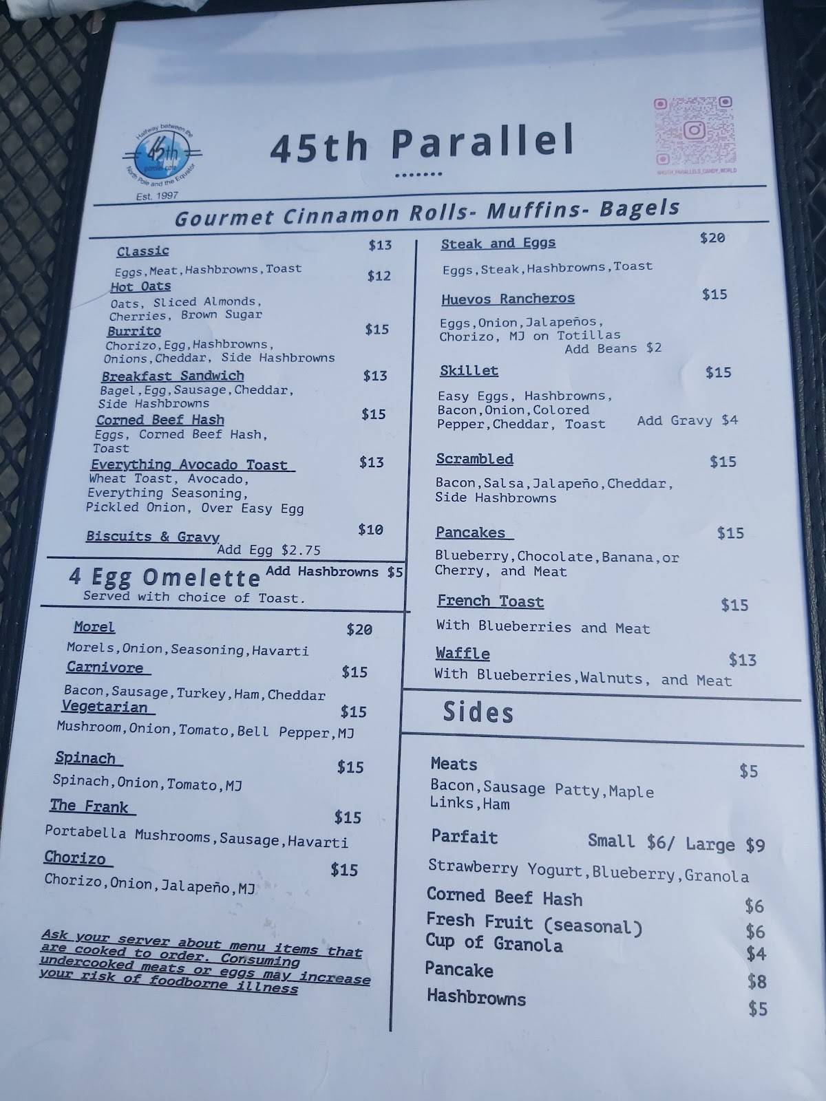 Menu at 45th Parallel Cafe, Suttons Bay