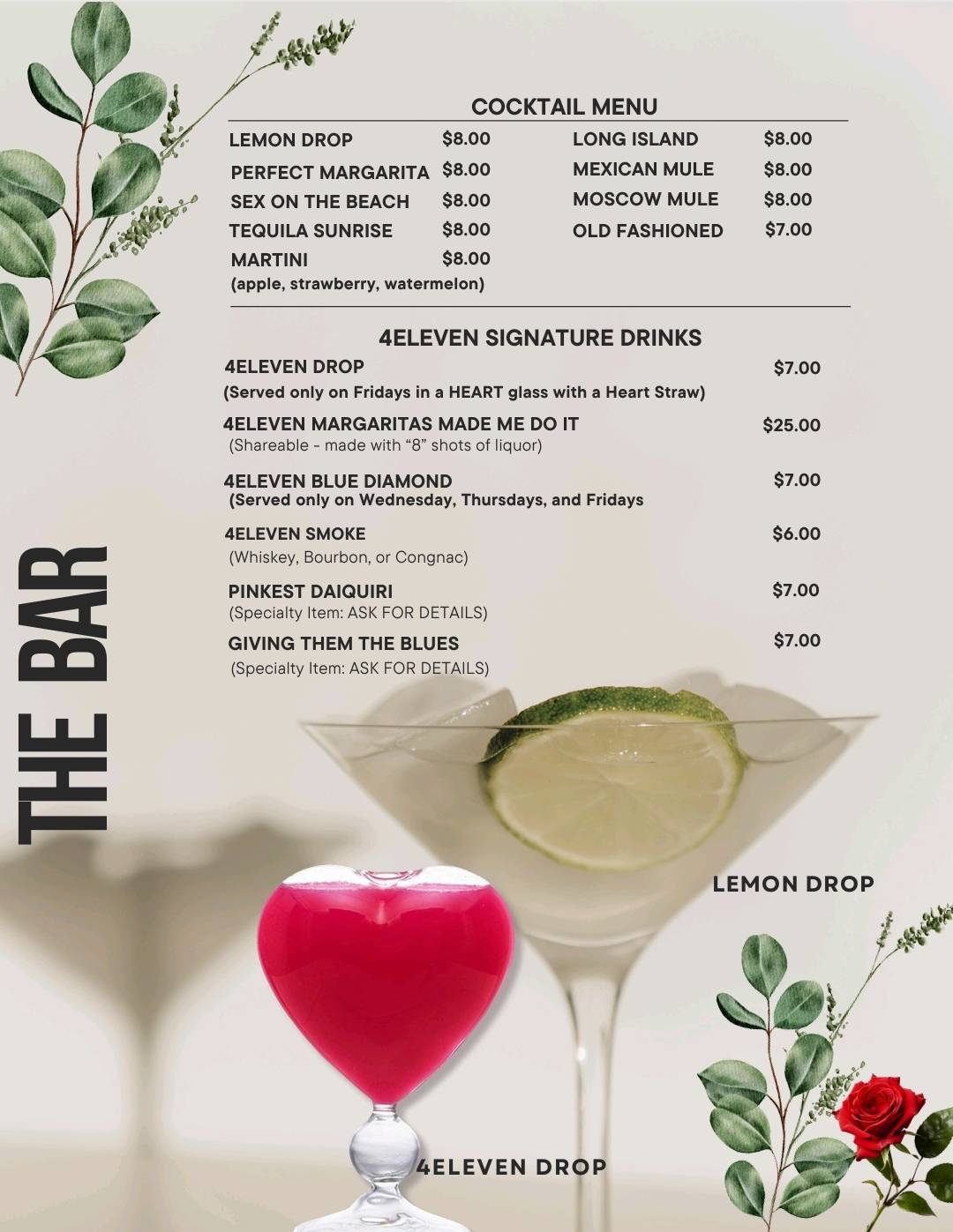 Menu at 4eleven Lounge restaurant, Bedford