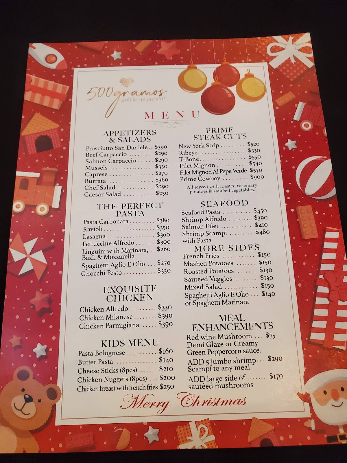 Menu at 500 GRAMOS Italian Steakhouse and Grill, Playa del Carmen ...
