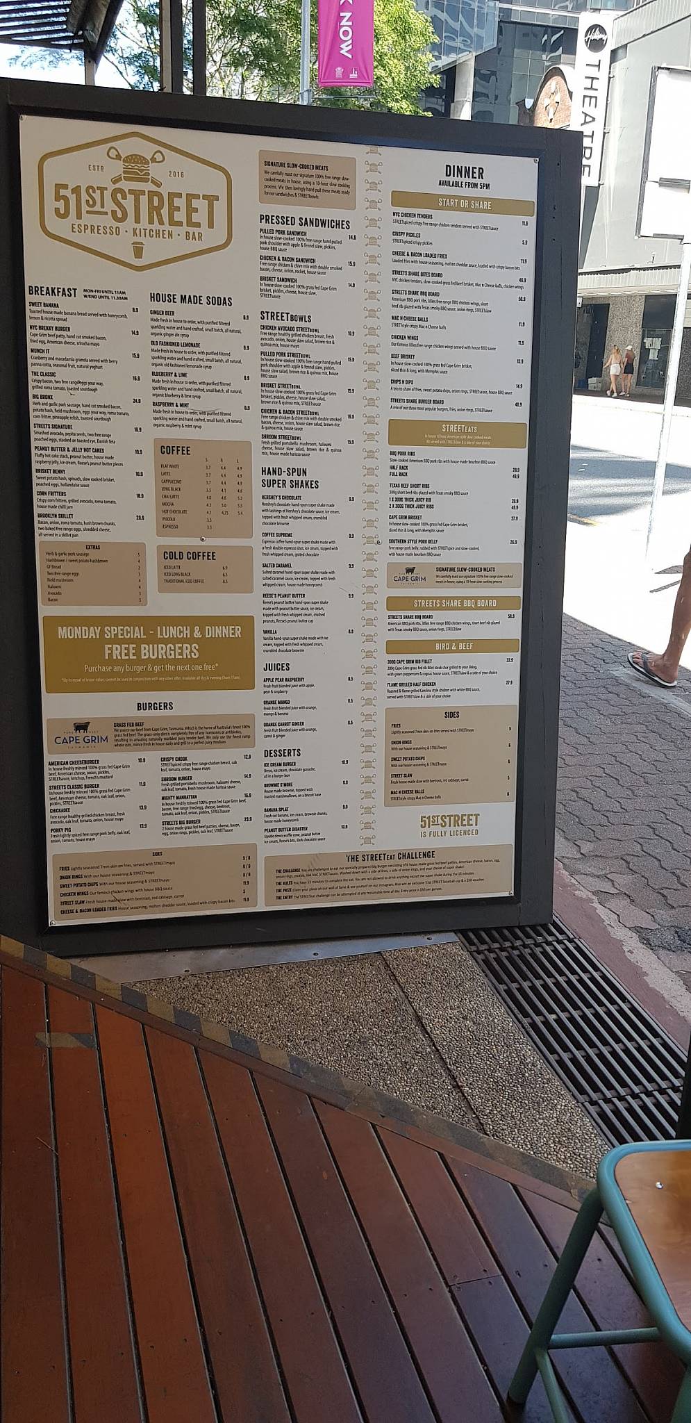 Menu at 51st Street - George St restaurant, Brisbane City, 325 George St