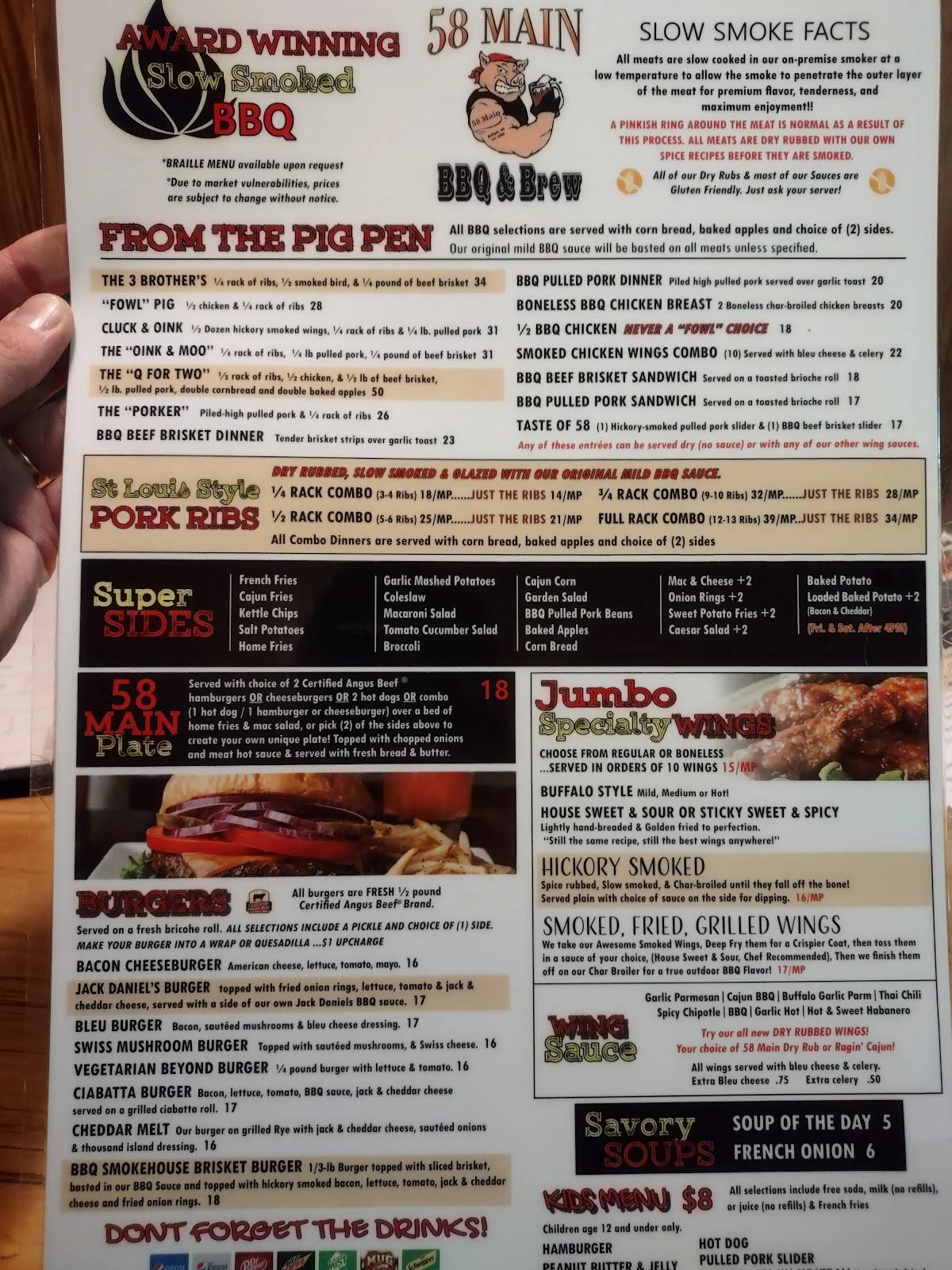 Menu at 58 Main BBQ & Brew, Brockport