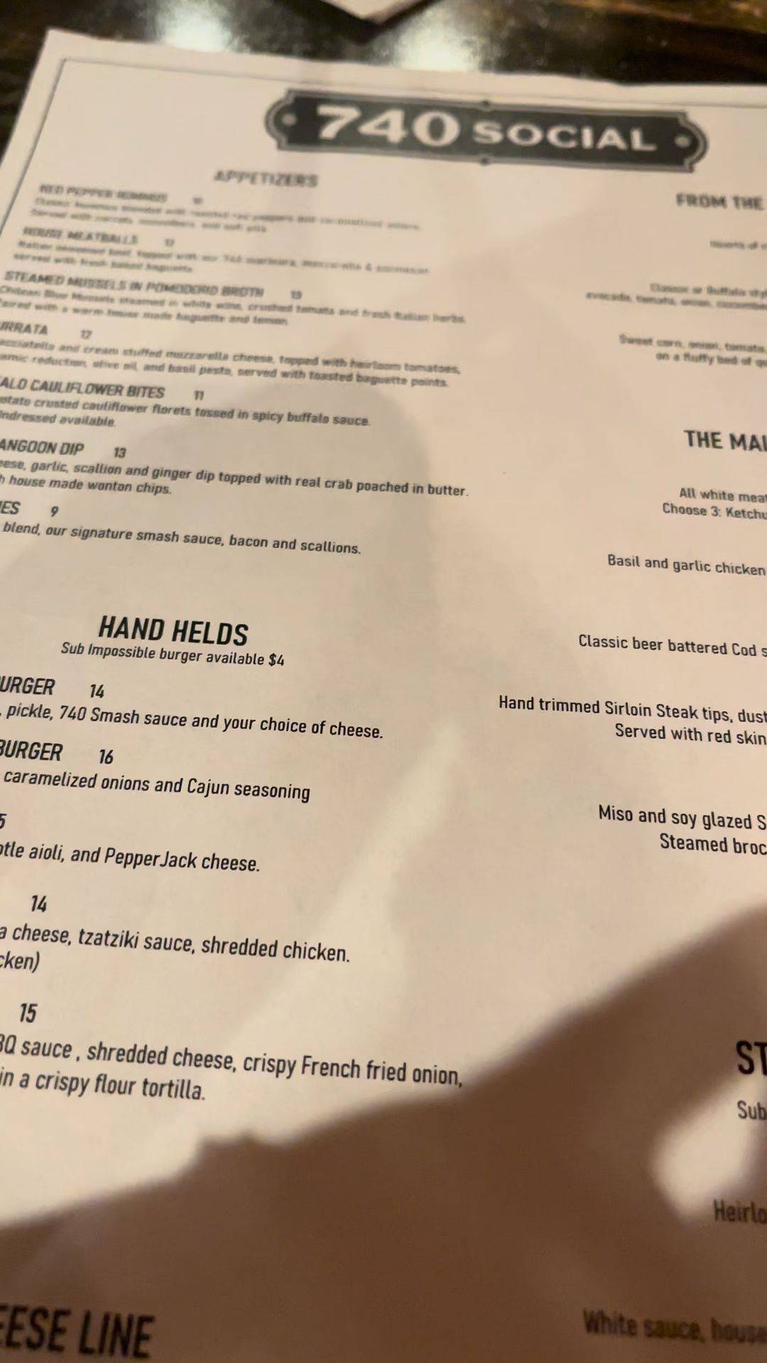 Menu at 740 Social restaurant, Marietta