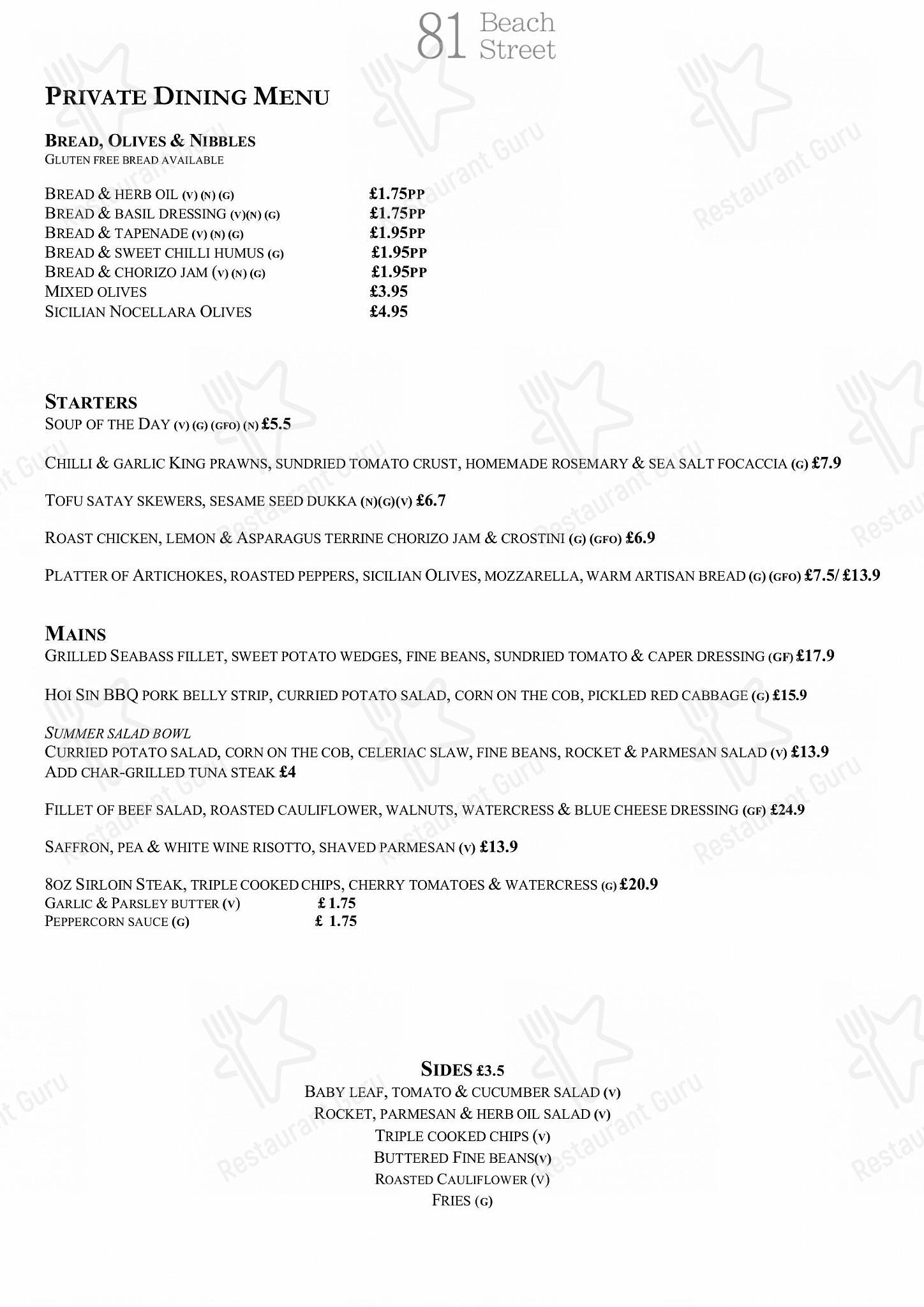 Menu at 81 Beach Street restaurant, Deal
