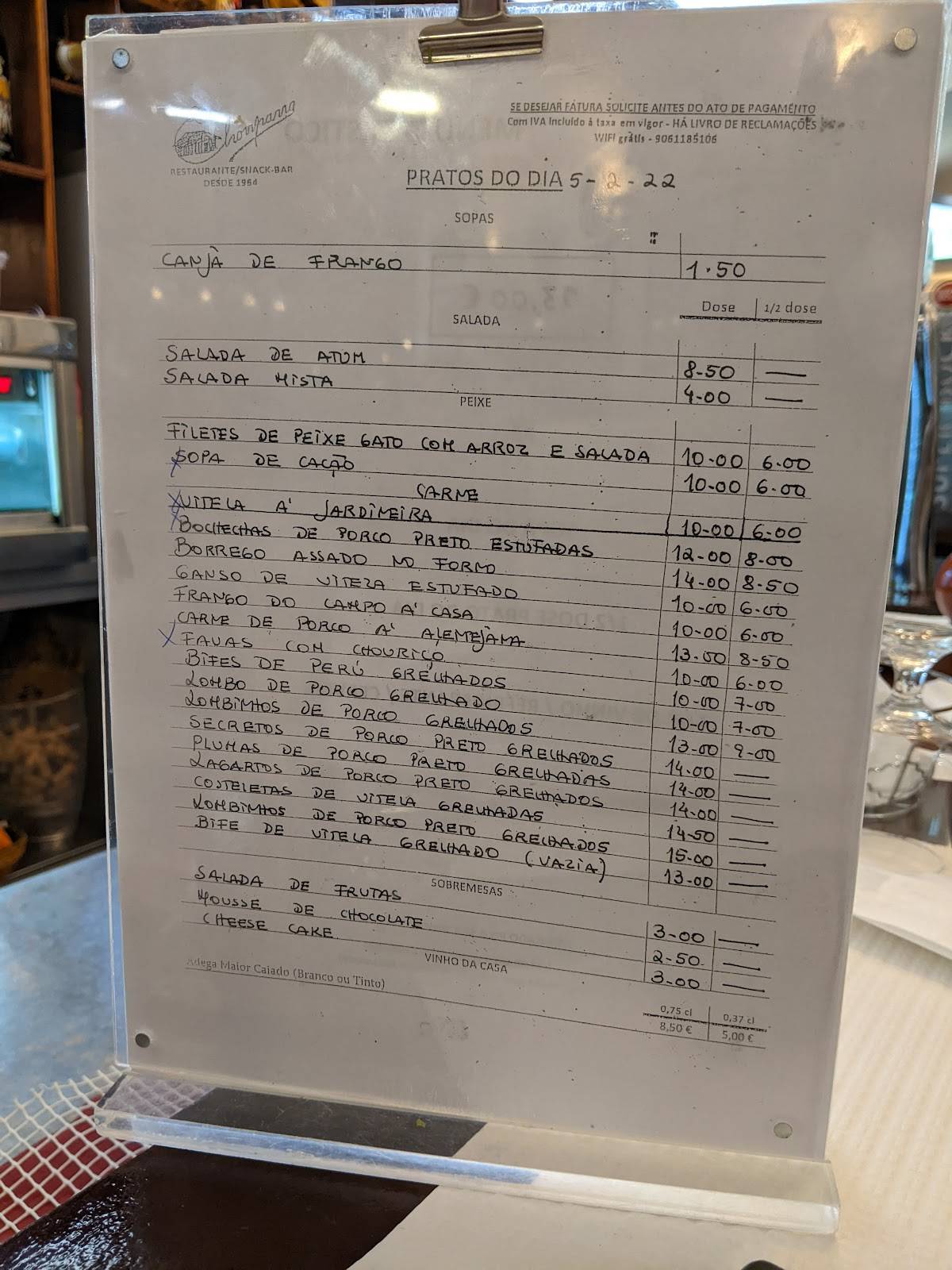 Menu em A Choupana restaurante, Evora, R. dos Mercadores 20