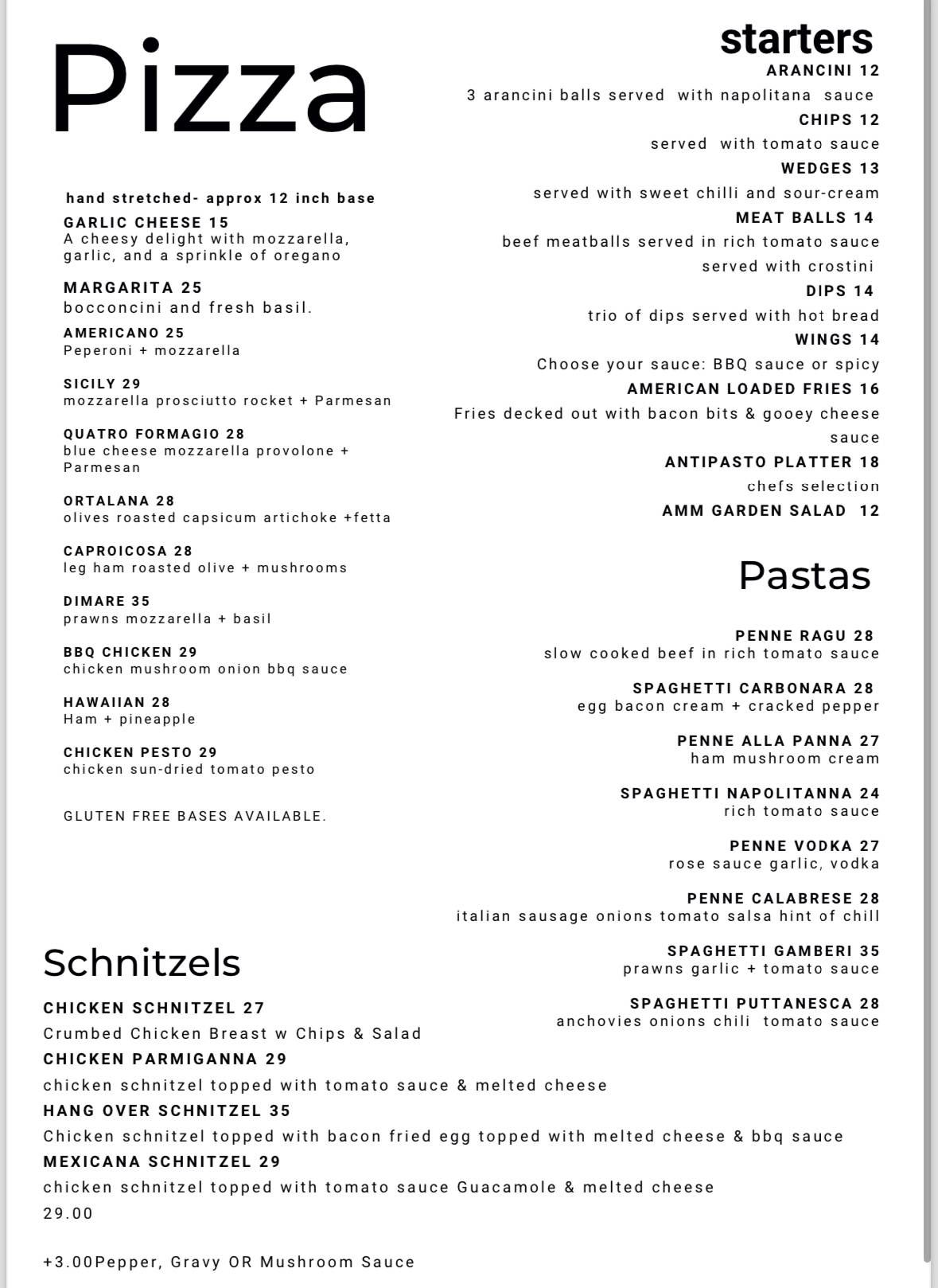 Menu at A Mother's Milk Unley restaurant, Unley, 105 Unley Rd