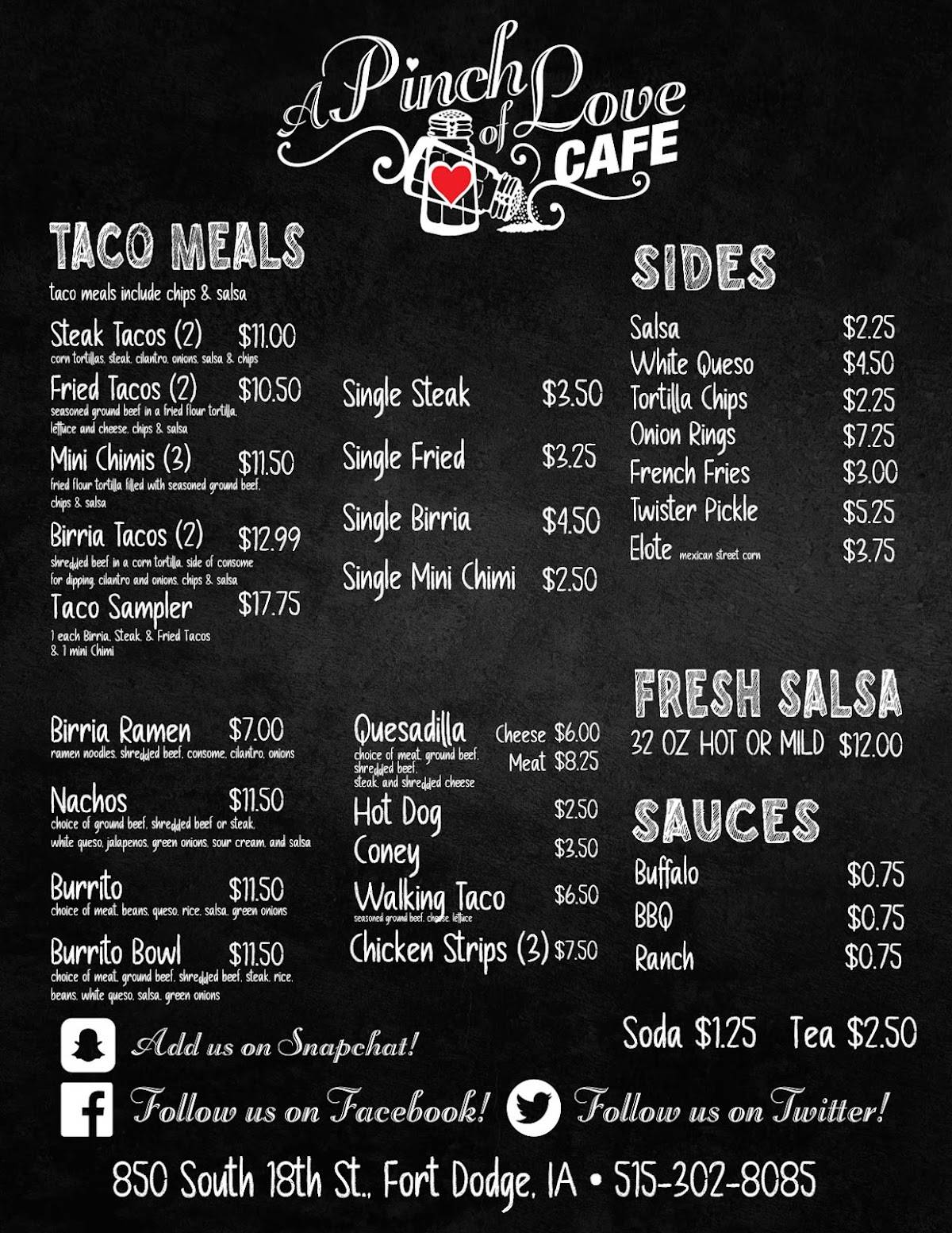 Menu at A Pinch Of Love Cafe, Fort Dodge