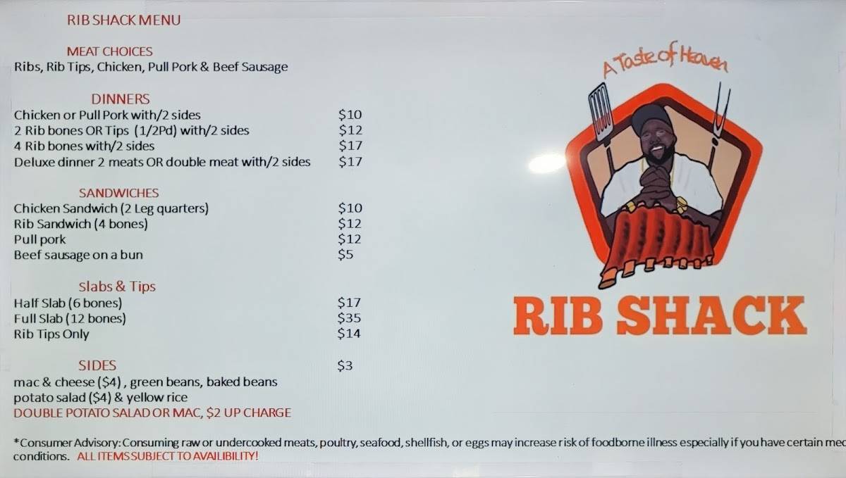 Menu at A Taste of Heaven Rib Shack BBQ, McDonough
