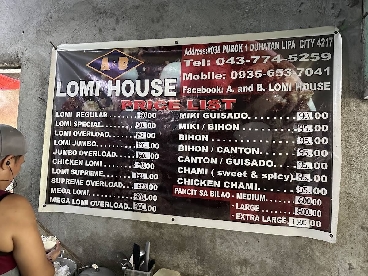 Menu at A & B Lomi House Duhatan Lipa restaurant, Lipa