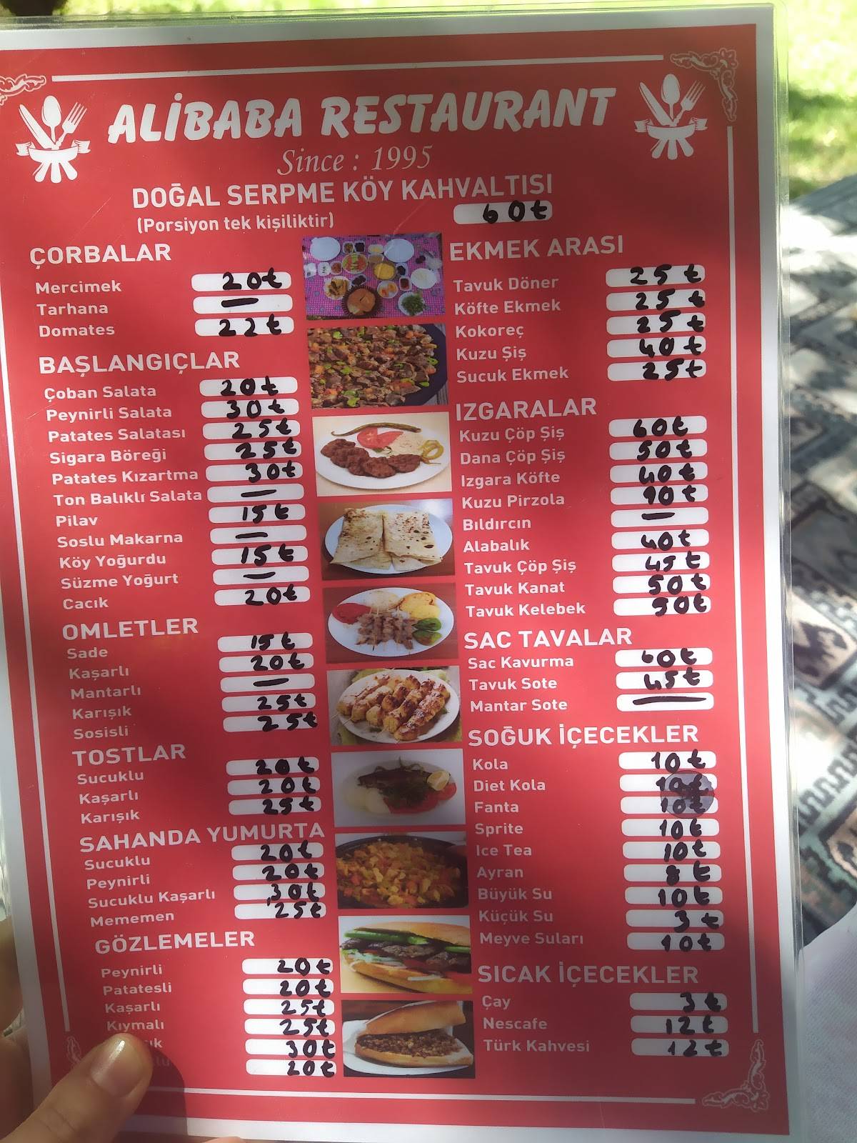 Menu at ALİBABA Restaurant, Turkey, İnlice bulvarı