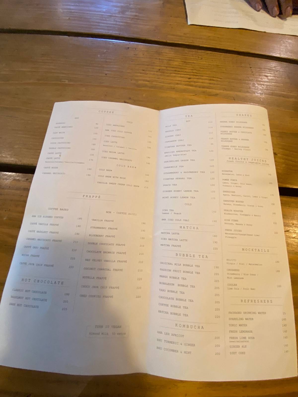 Menu at AMA Cafe, Dehradun