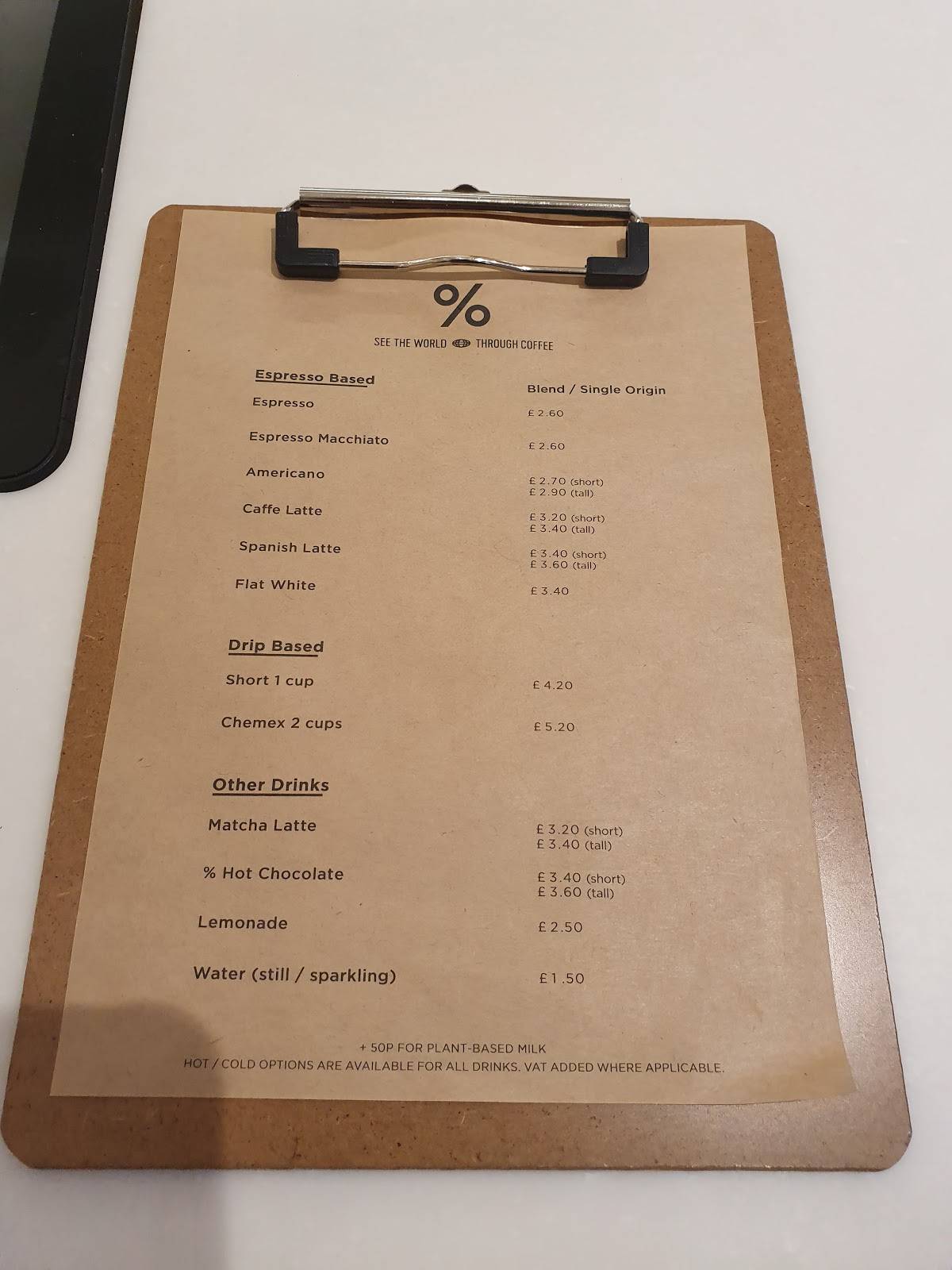 Menu at % ARABICA LONDON COVENT GARDEN cafe, London, 5 King St