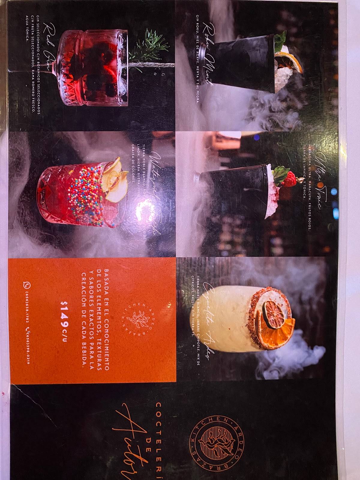 Menu at ARDEO restaurant, Ciudad Juarez