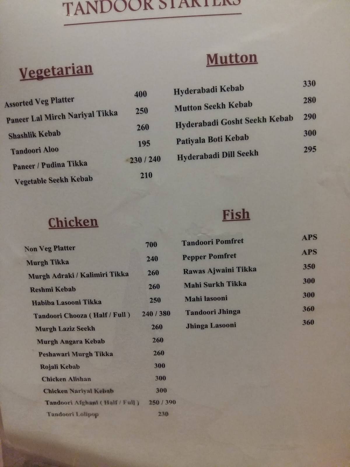 Menu at Ab's Lunch Home, Mumbai