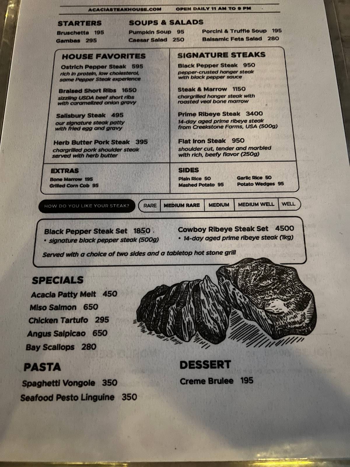 Menu at Acacia Steakhouse, Cebu City