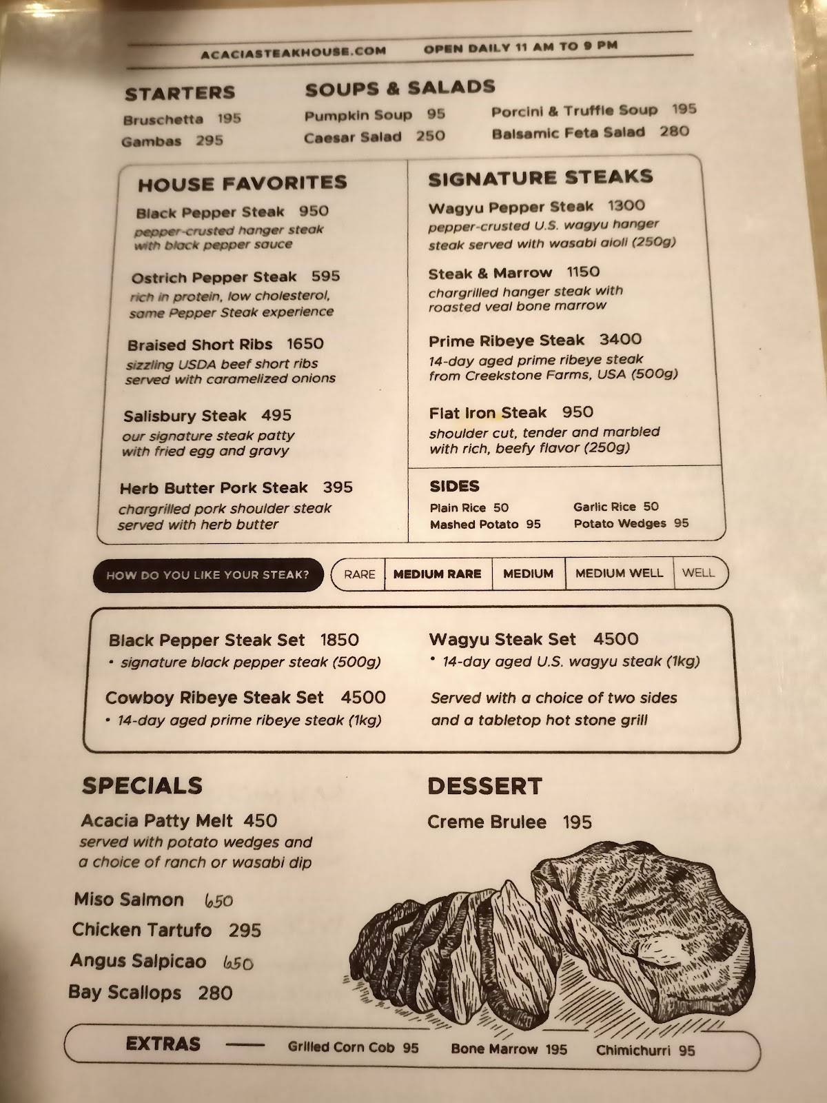 Menu at Acacia Steakhouse, Cebu City