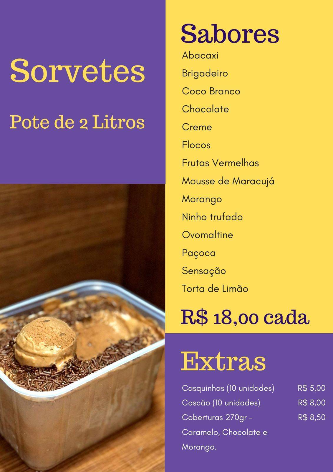 Menu at Açaí Sabores do Brasil Sumaré SP, Sumaré