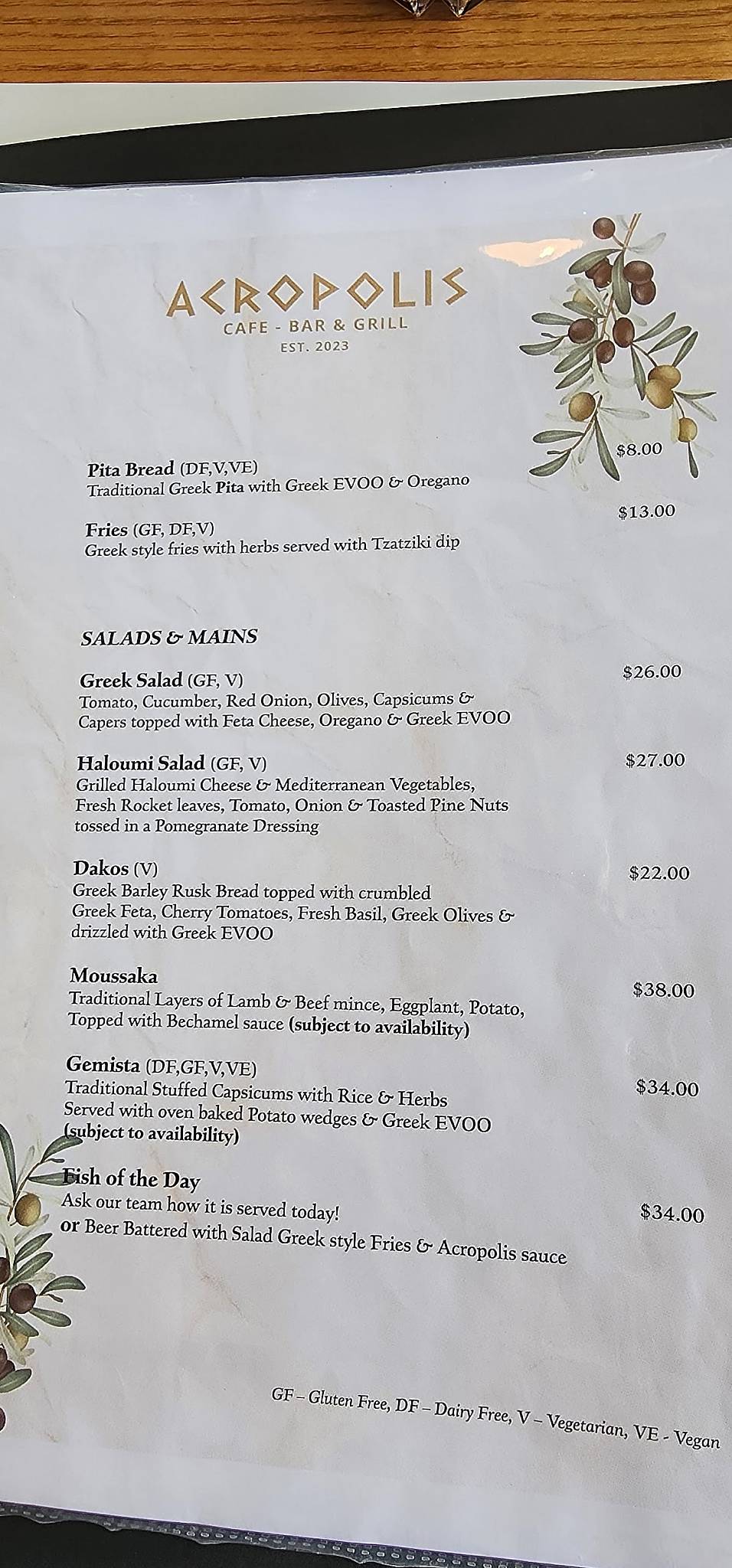 Menu at Acropolis Cafe-Bar & Grill, Whangarei