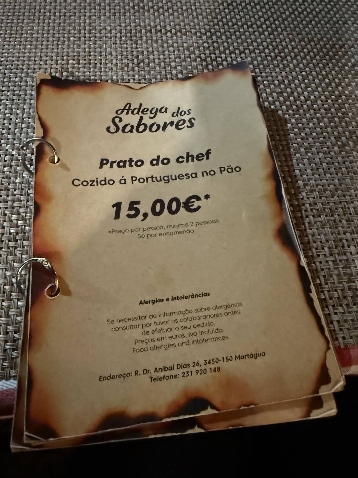 Menu em Adega dos Sabores restaurante, Mortágua