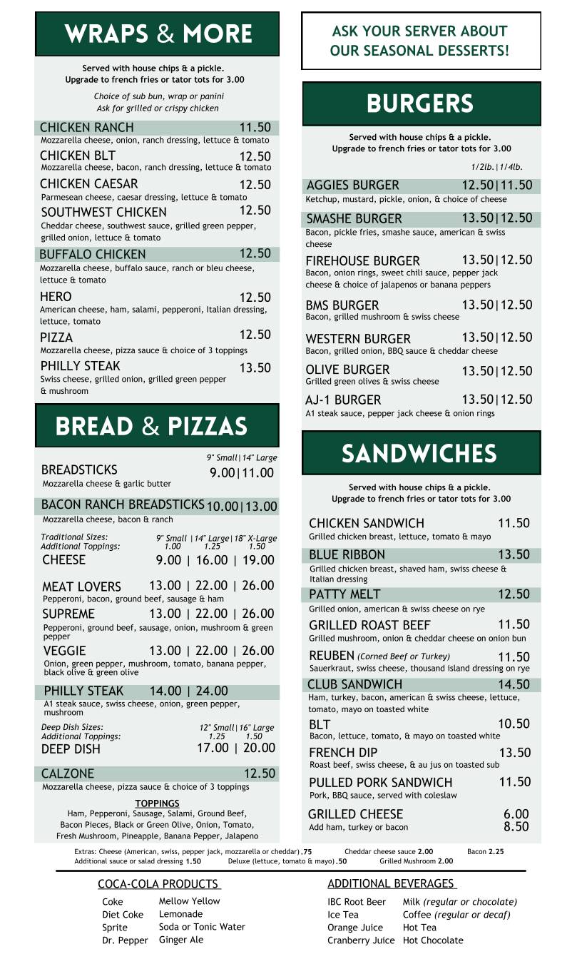 Menu at Aggie's Sports Bar & Average Joes, Napoleon