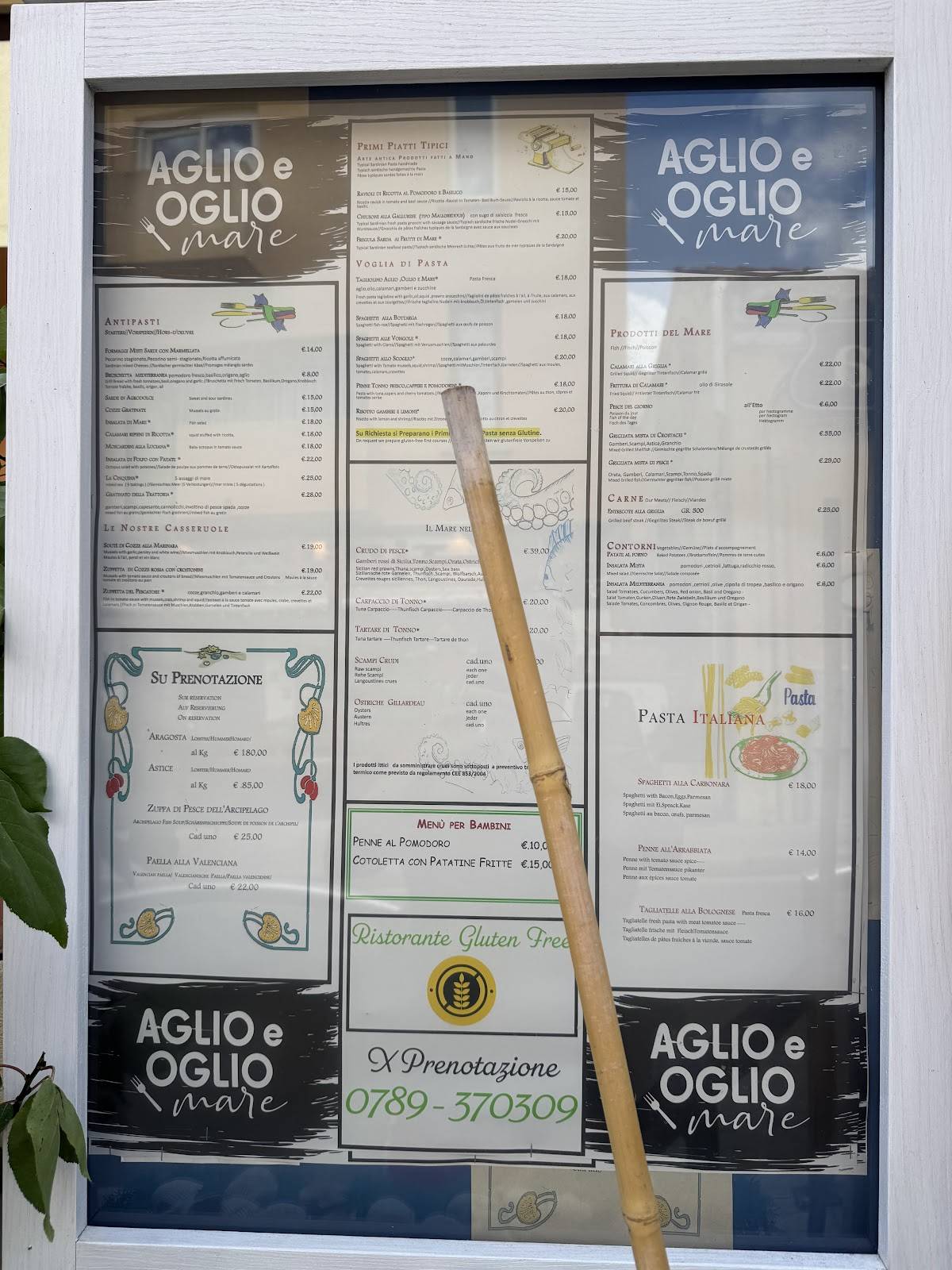 Menu au Aglio e Oglio... Mare restaurant, Palau