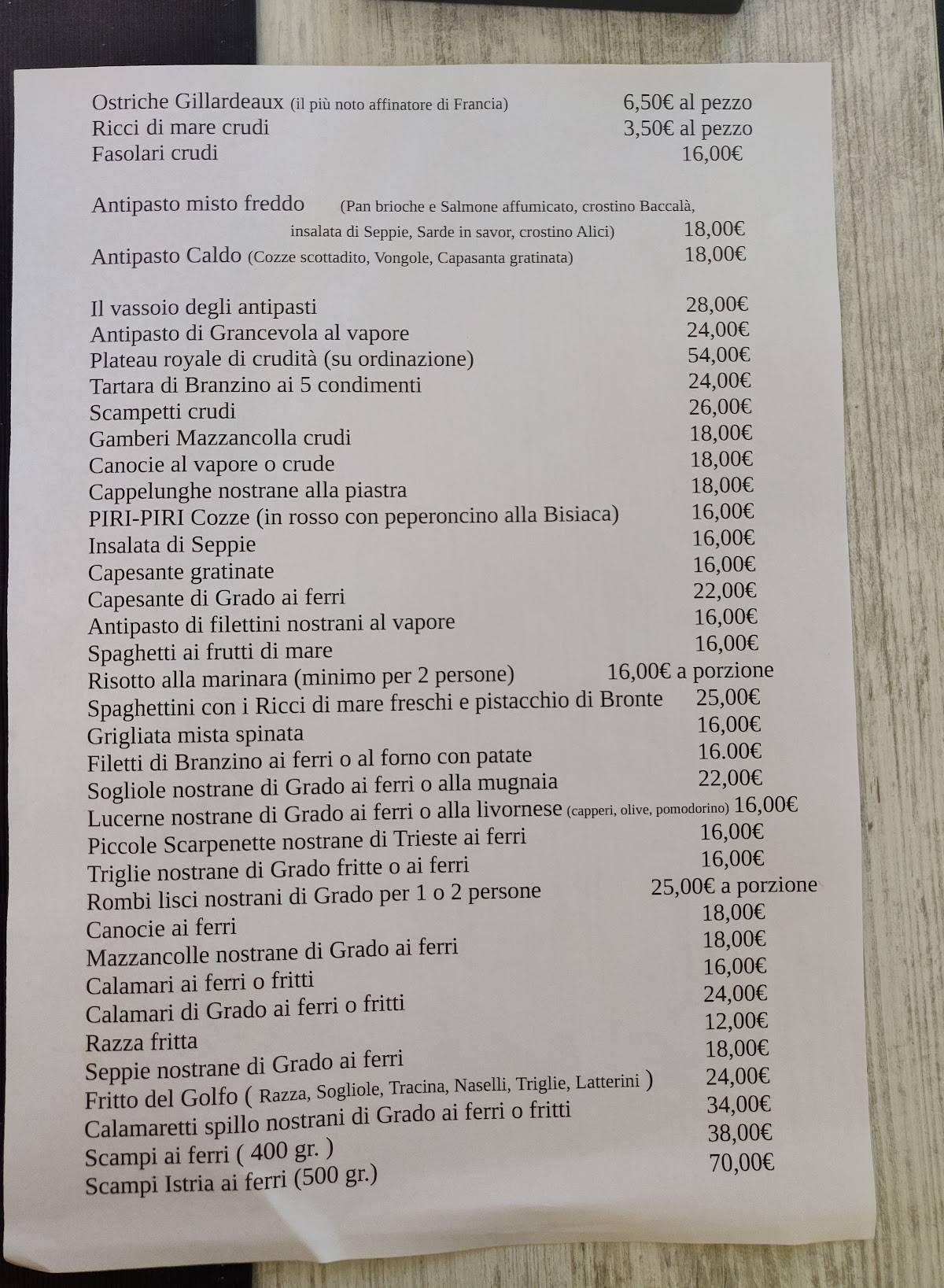 Menu da Ai Campi di Marcello ristorante, Monfalcone
