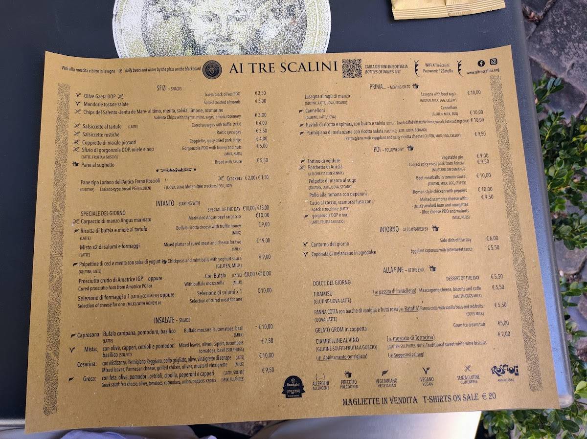 Menu at Ai Tre Scalini pub & bar, Rome, Via Panisperna