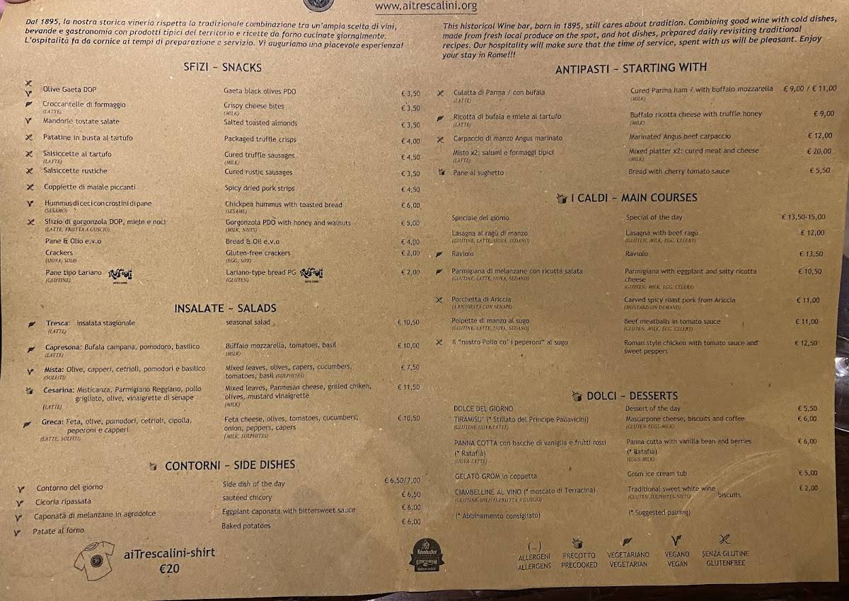 Menu at Ai Tre Scalini pub & bar, Rome, Via Panisperna