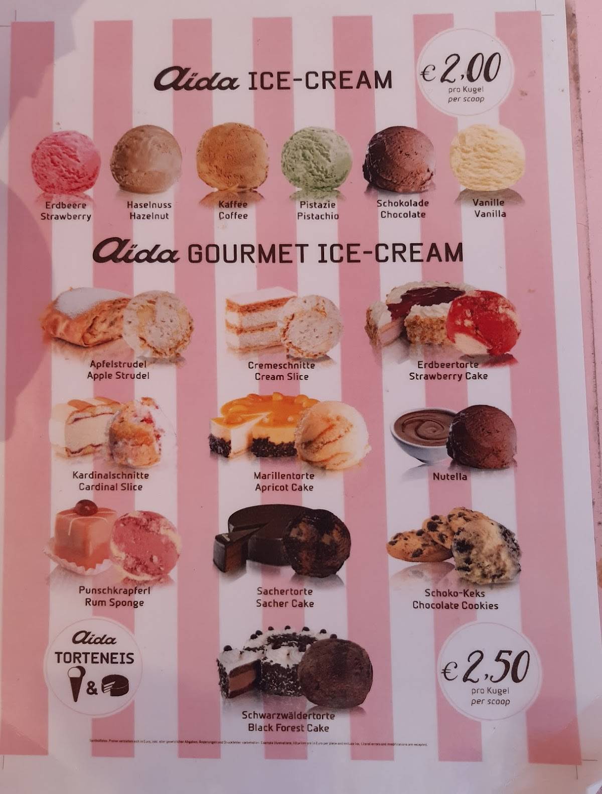 Speisekarte von Aida cafe, Wien, Singerstraße 1