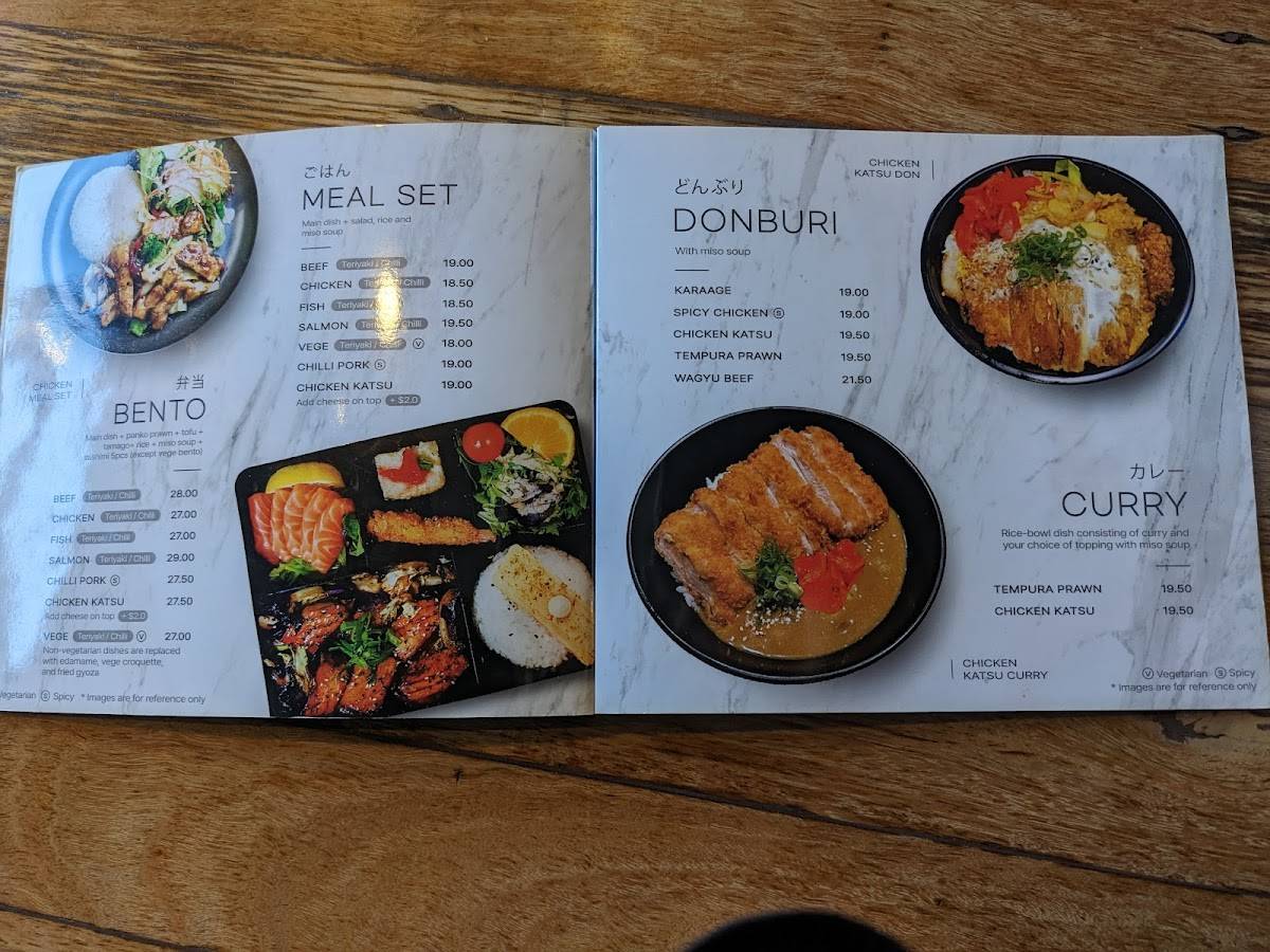 Menu at Akira Sushi restaurant, Bowral
