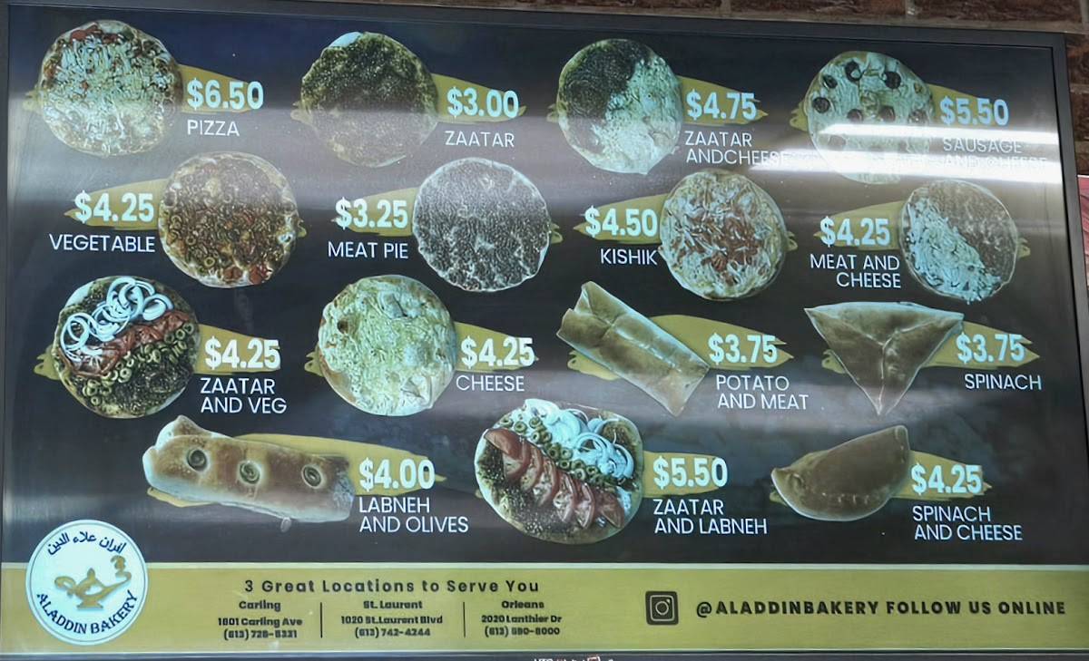 Menu at Aladdin Bakery, Ottawa, St Laurent Blvd Ottawa