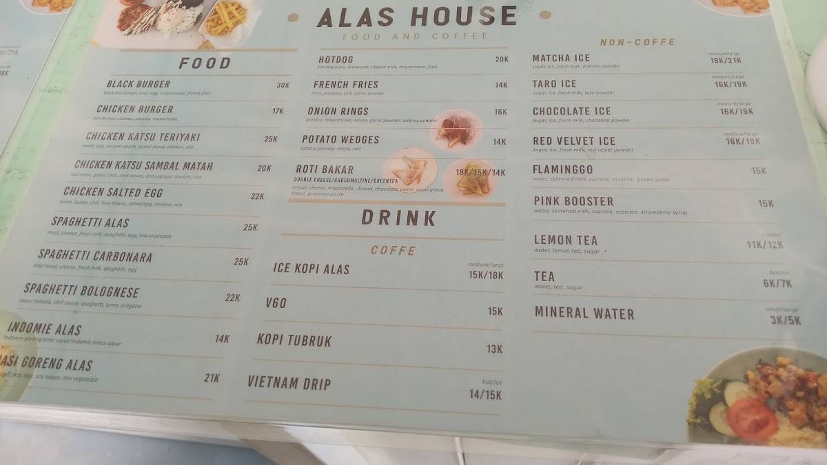 Carta del restaurante Alas House, Purwokerto