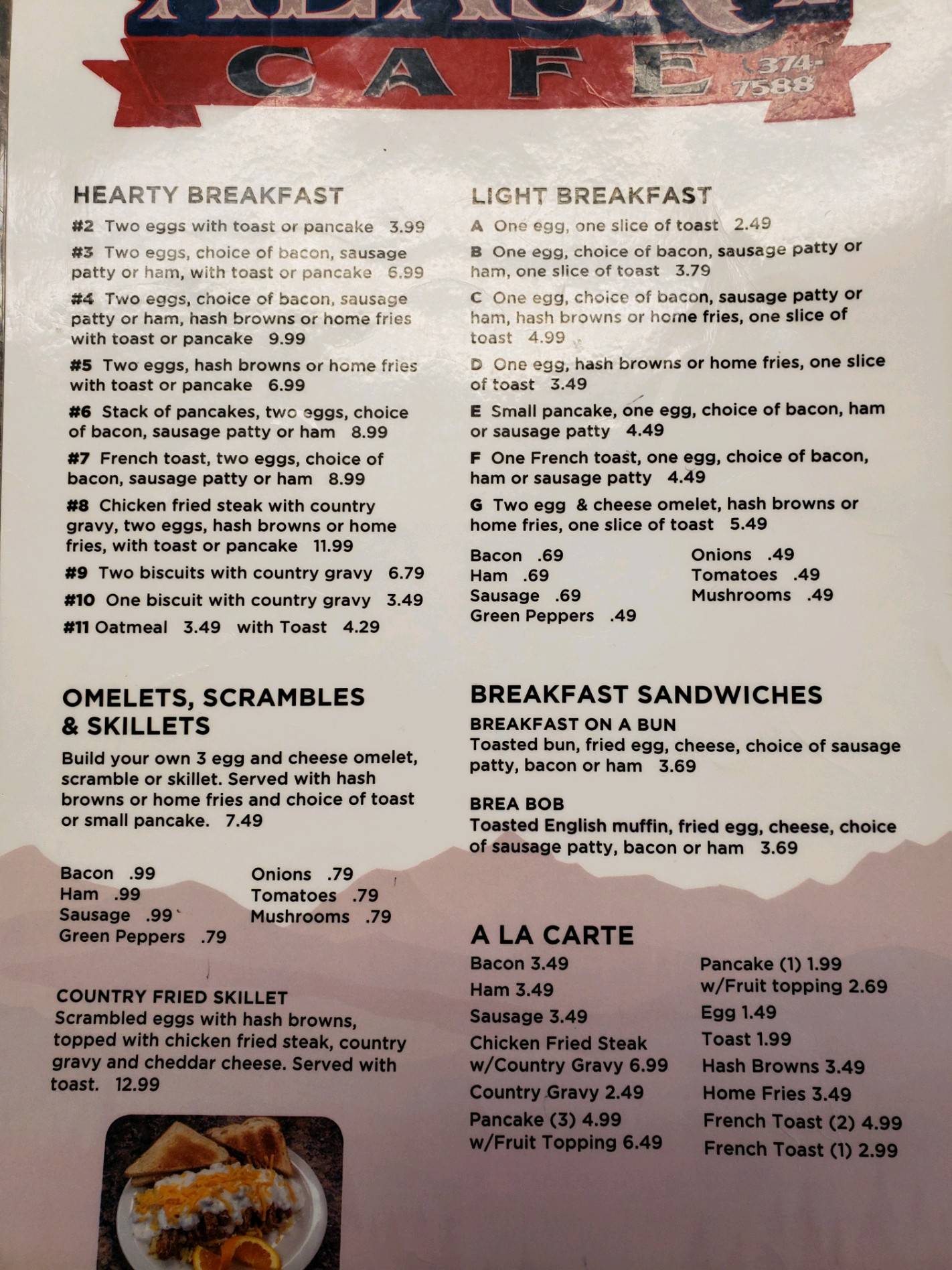 Menu at Alaska Cafe, Lemmon