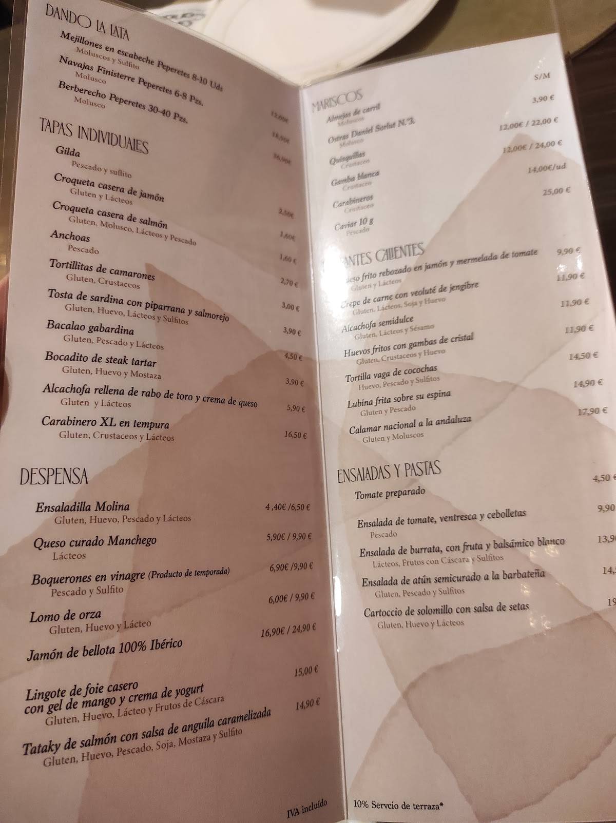 Carta de Telma Lobby & Restaurant, Albacete