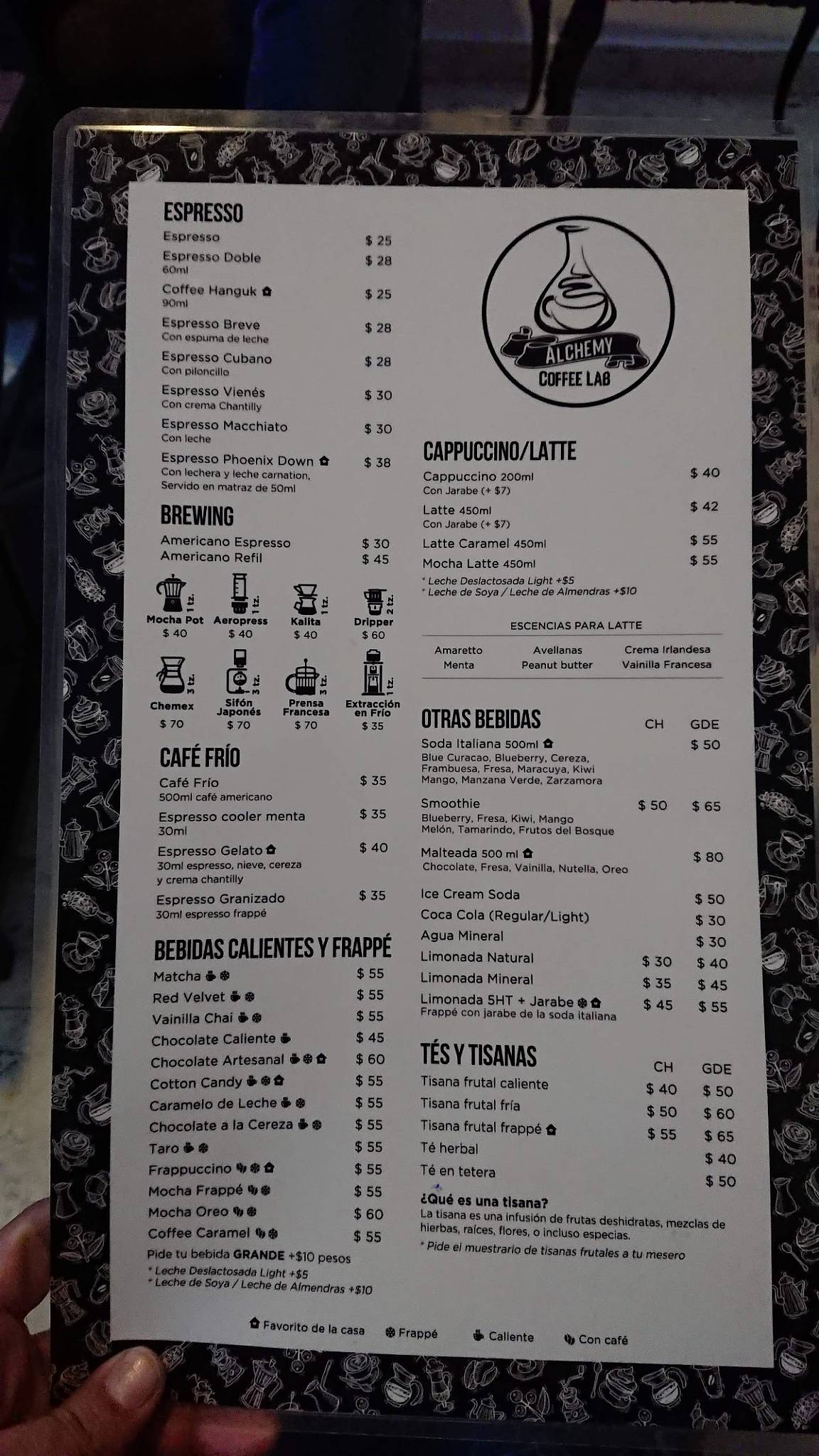 Carta de cafetería Alchemy Coffee Lab, Monterrey, Bruselas 902