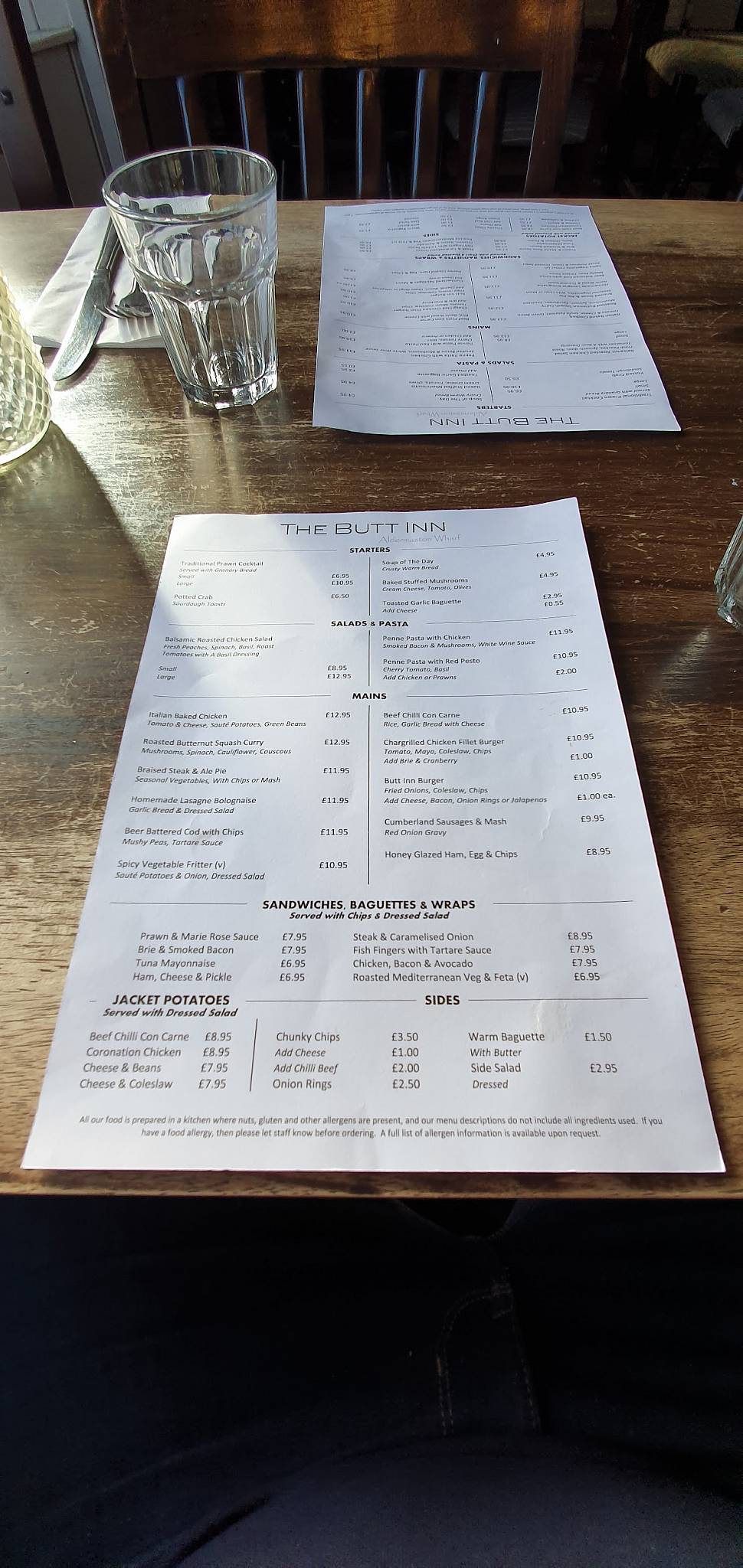 Menu at Butt Inn pub & bar, Aldermaston