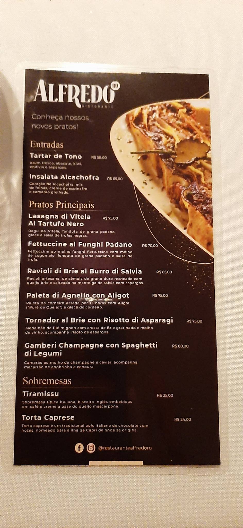 Menu em Alfredo'Ro restaurante, Salvador