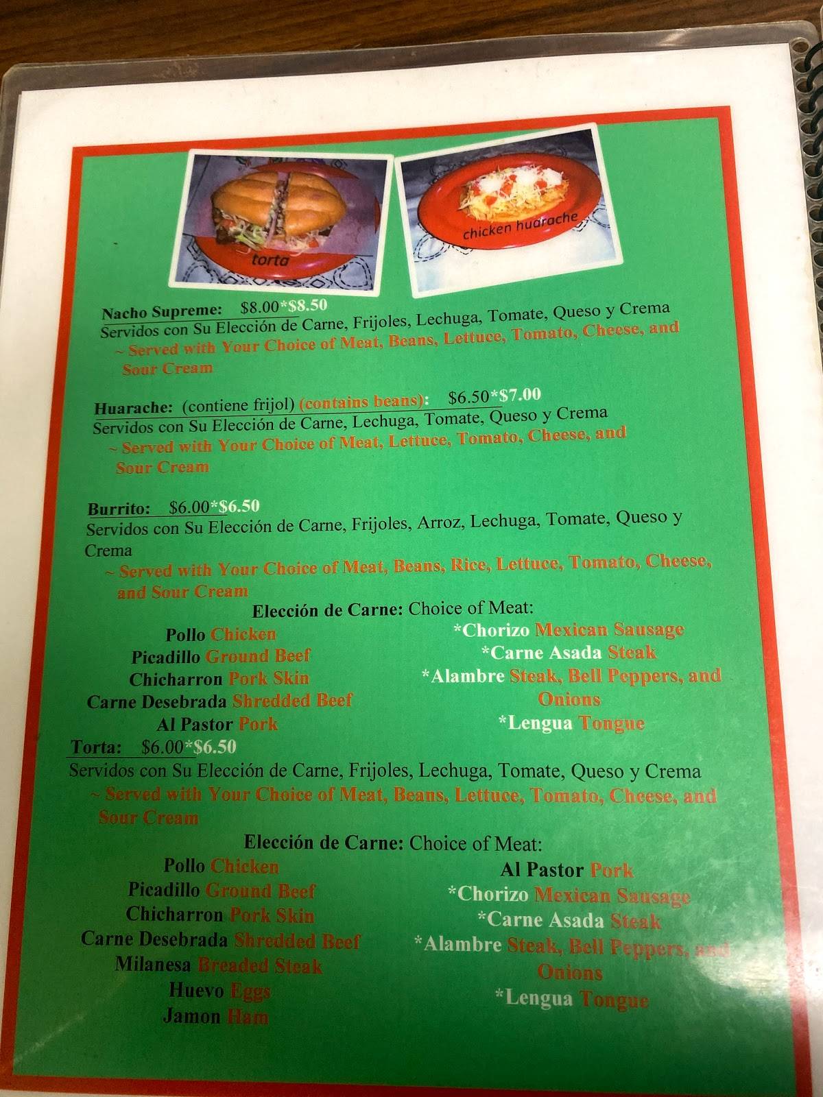Menu at Algonquin Mexican Restaurant, Algonquin