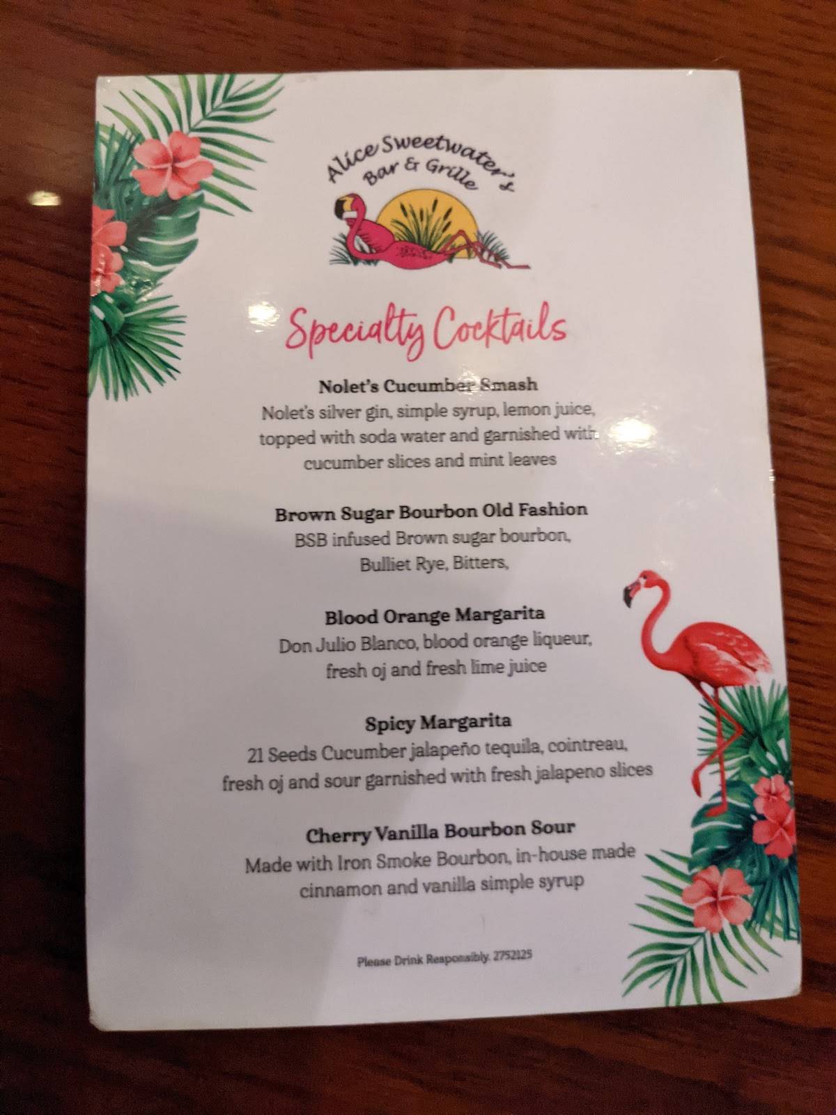 Menu at Alice Sweetwater's Bar & Grille, Naples