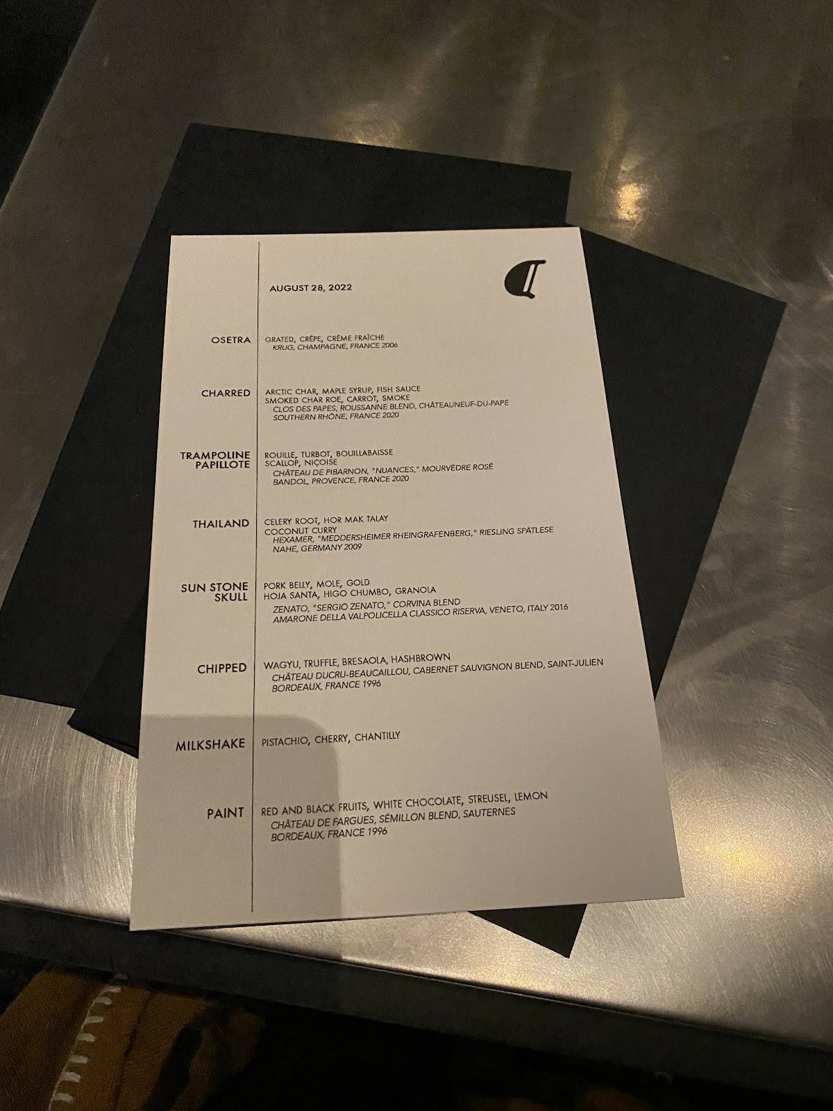 Menu at Alinea restaurant, Chicago, N Halsted St