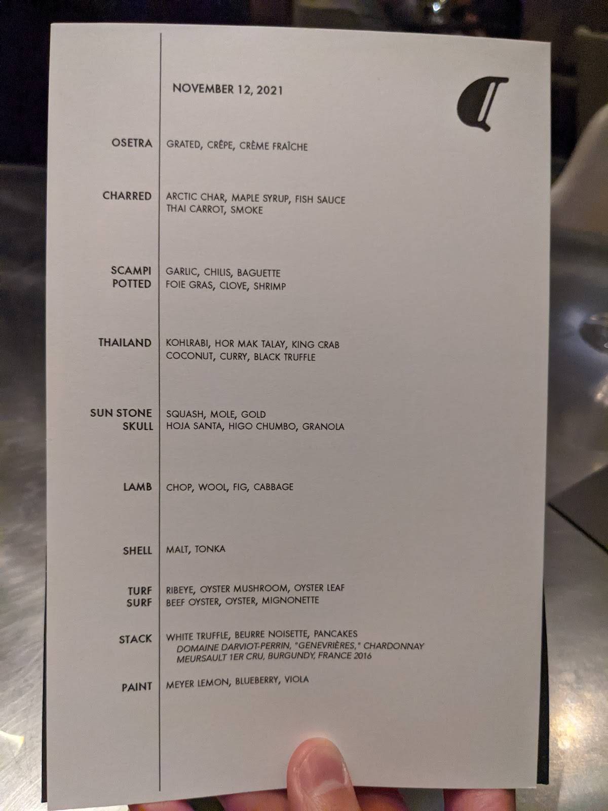 Menu at Alinea restaurant, Chicago, N Halsted St