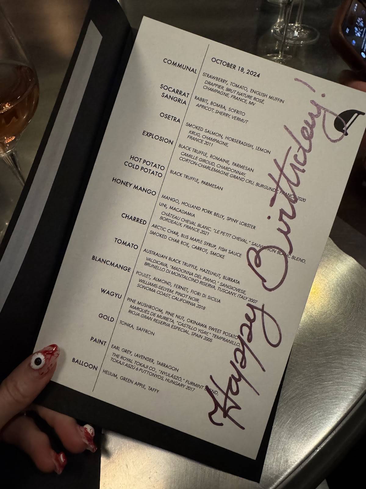 Menu at Alinea restaurant, Chicago, N Halsted St