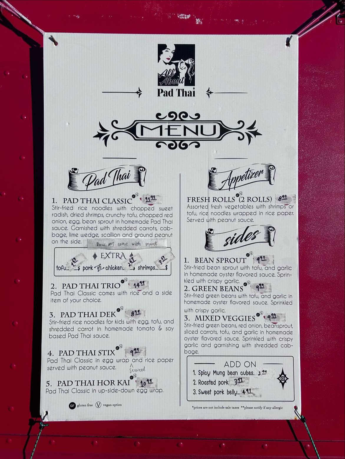 Menu at All About Pad Thai restaurant, Olympia