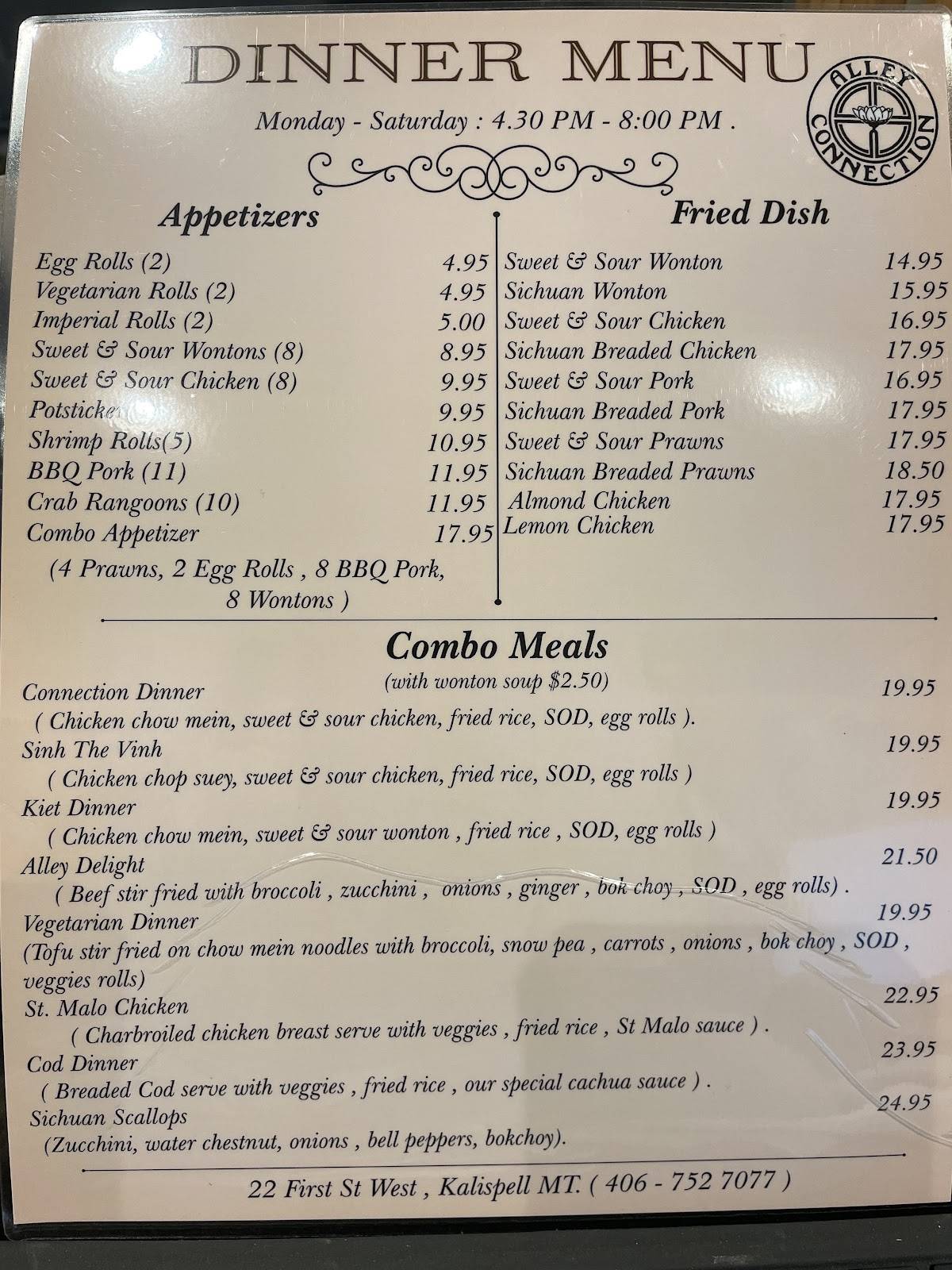 Menu at Alley Connection Restaurant, Kalispell