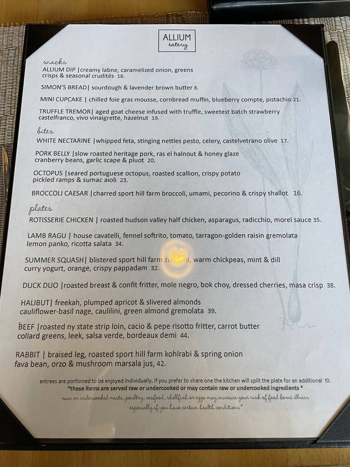 Carta del restaurante Allium Eatery, Westport