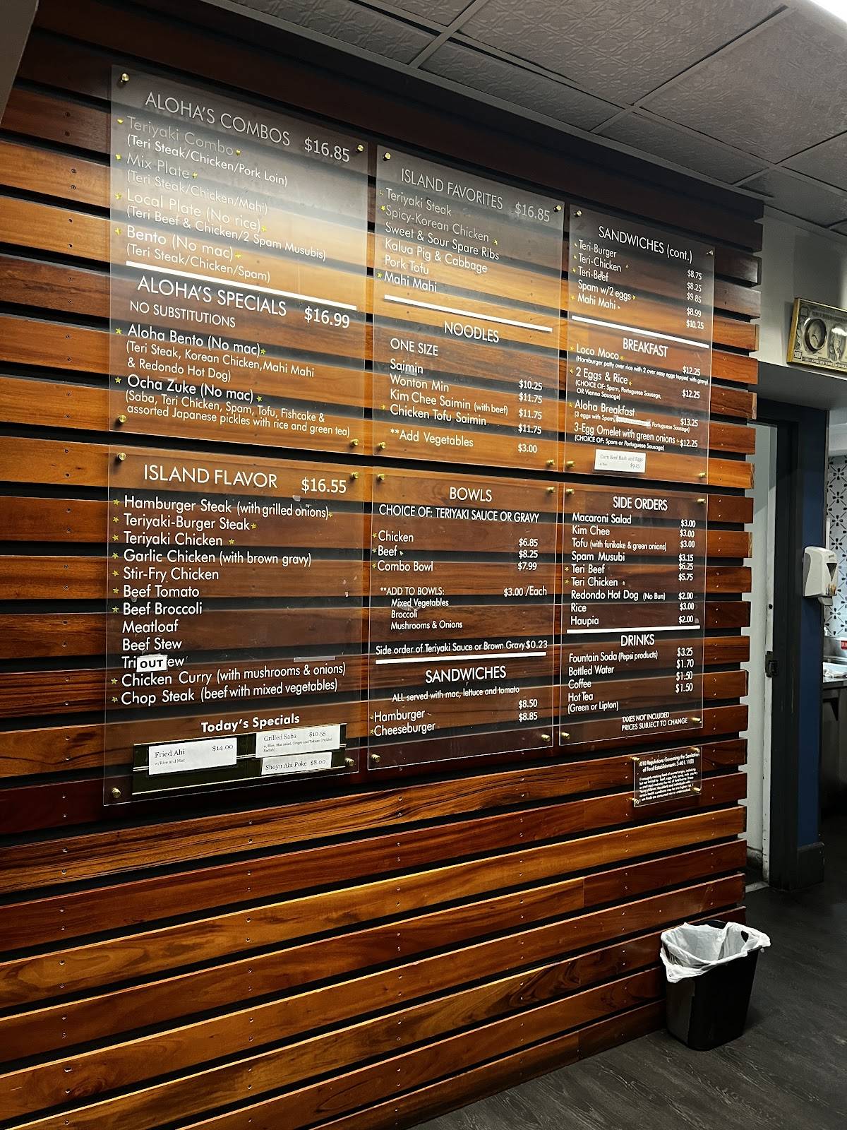 Menu at Aloha Specialties restaurant, Las Vegas