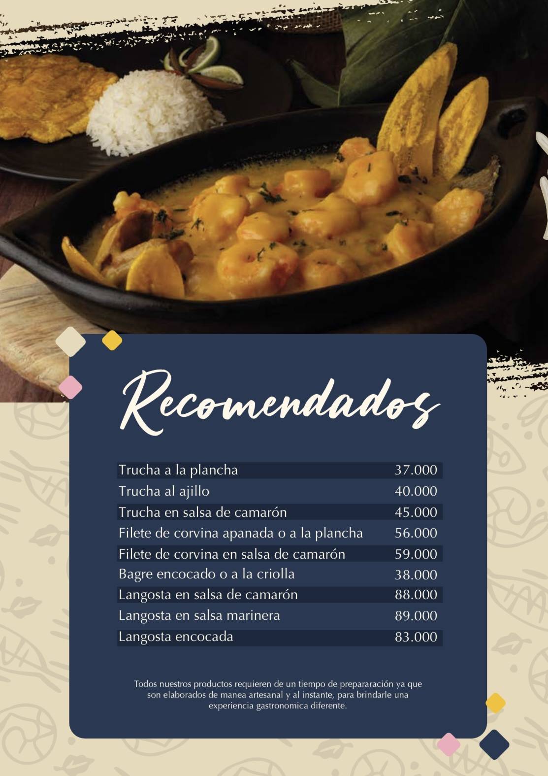 Menu at Altamar Restaurante y Heladería, Pasto